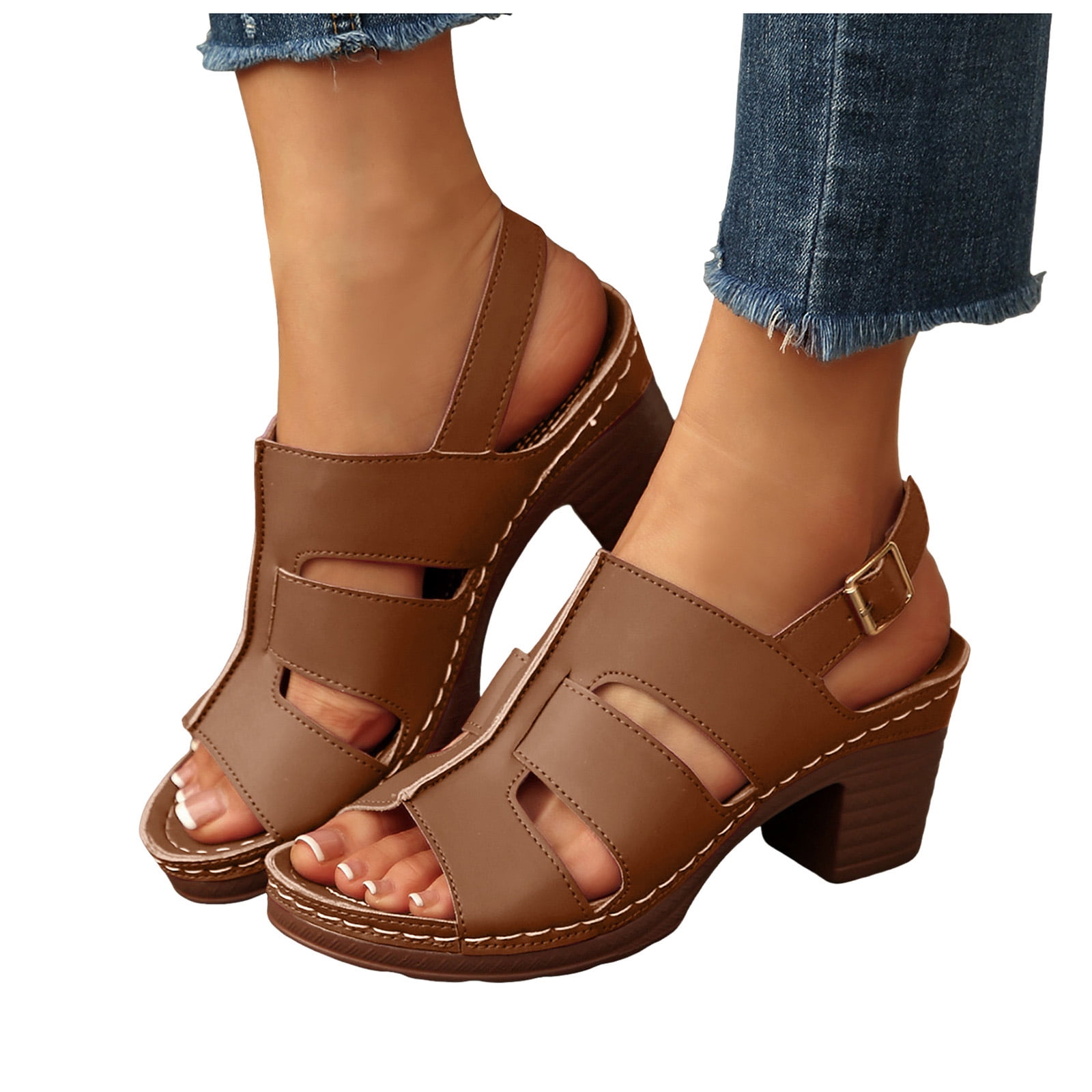 Dakaela Women's Platform High Heels Chunky Block Heeled Sandals ...