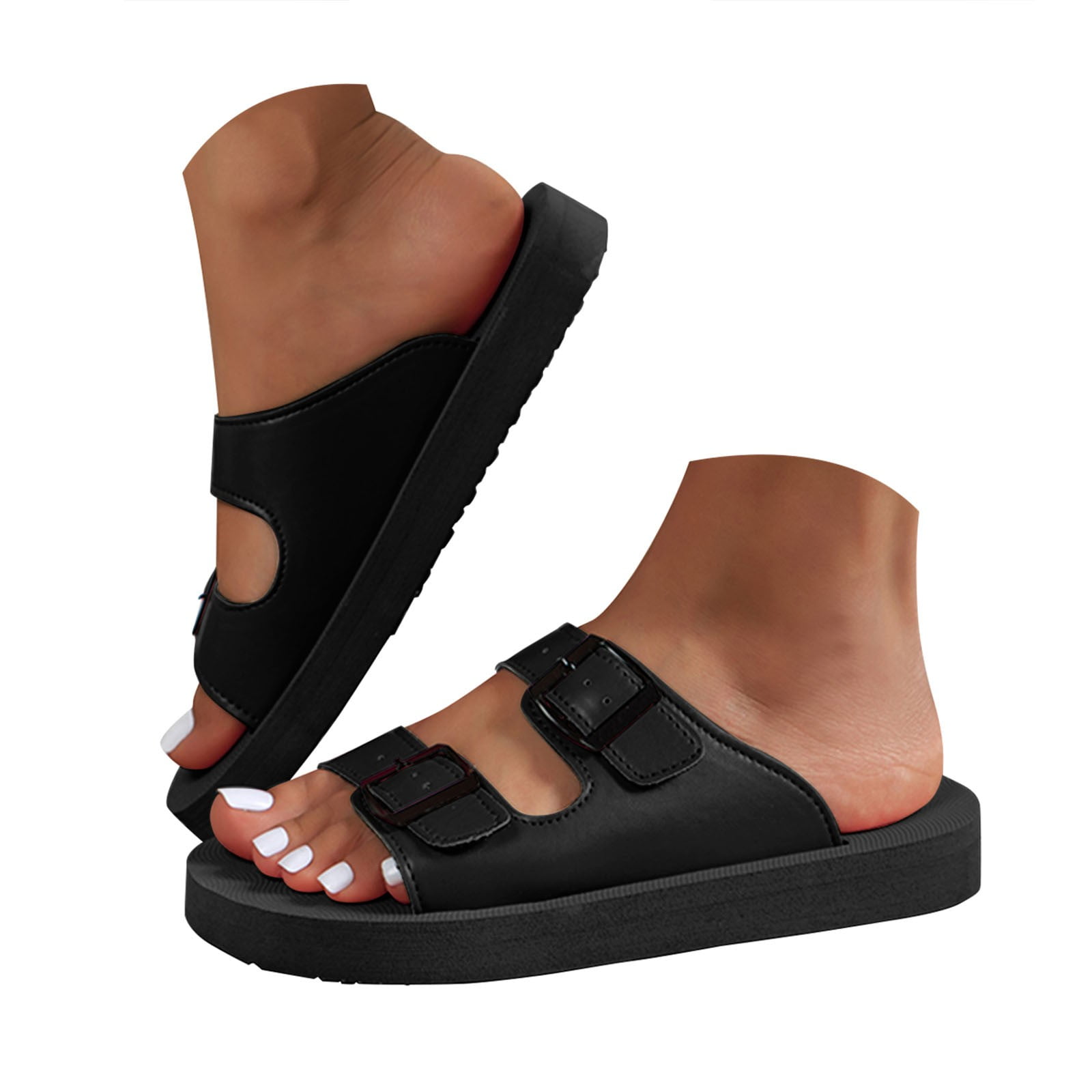 Dakaela Women's Platform Sandals Arch Support Foam Slip on Slides Two ...