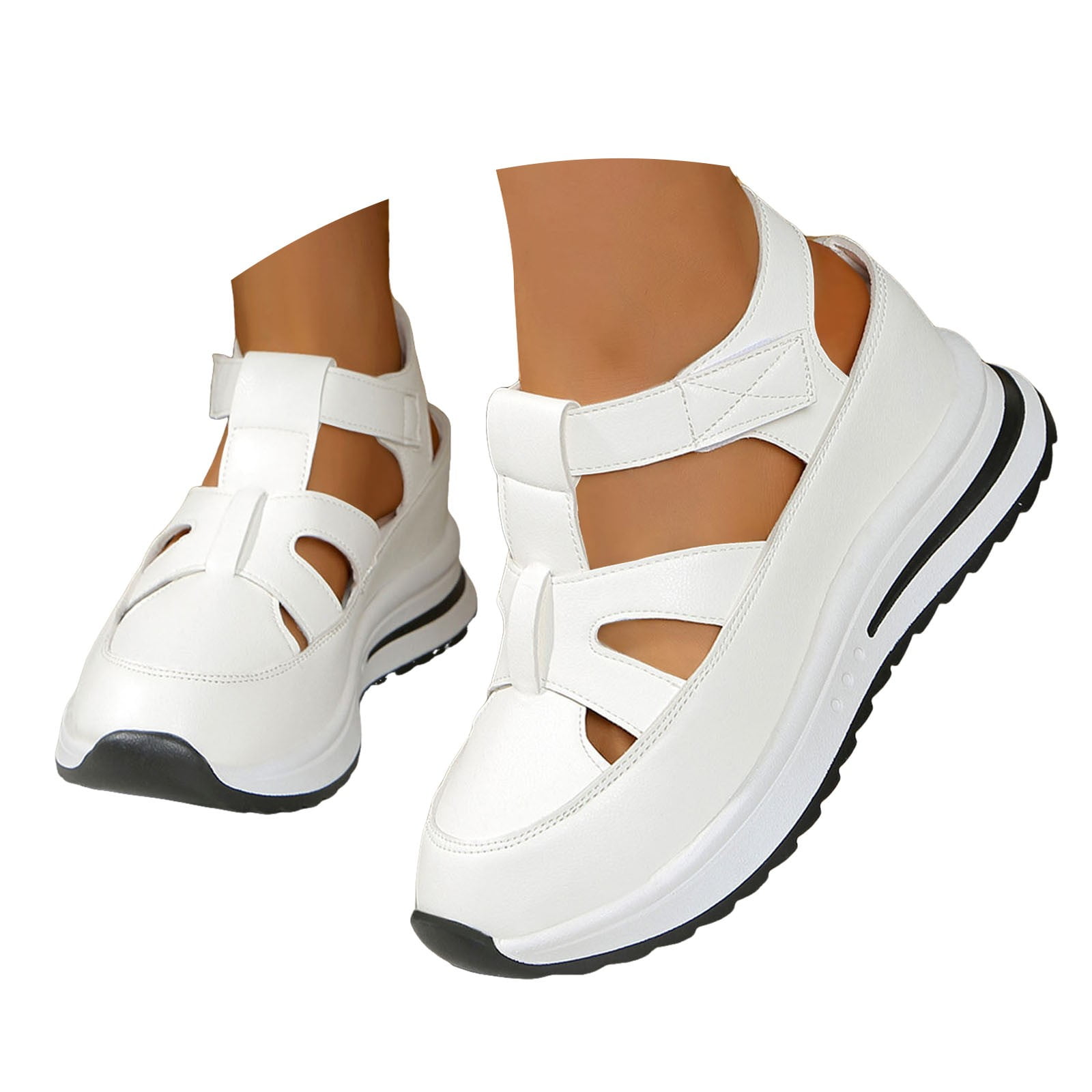 Dakaela Women's Platform Sandals Closed Toe Comfortable Walking Hollow ...