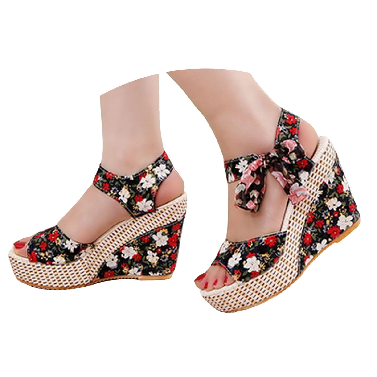 Dakaela Women's Platform Sandals Floral Slingback Espadrille Wedge ...