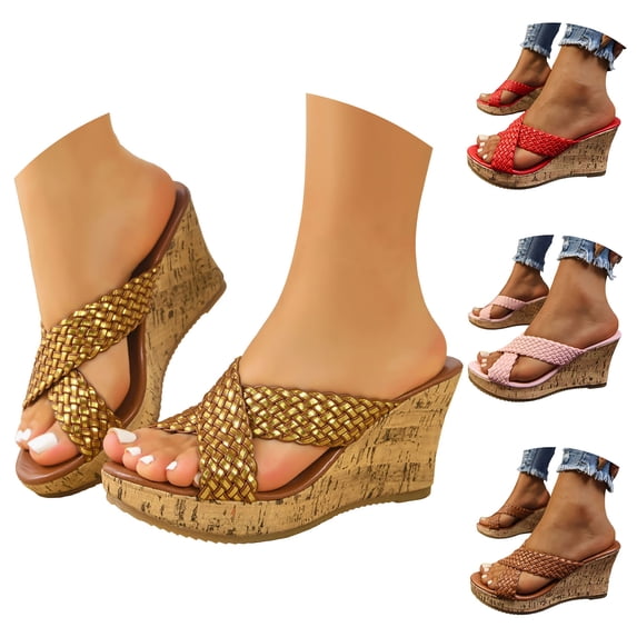 Dakaela Women's Platform Wedge Sandals Cork Wedges Heels Slip on ...