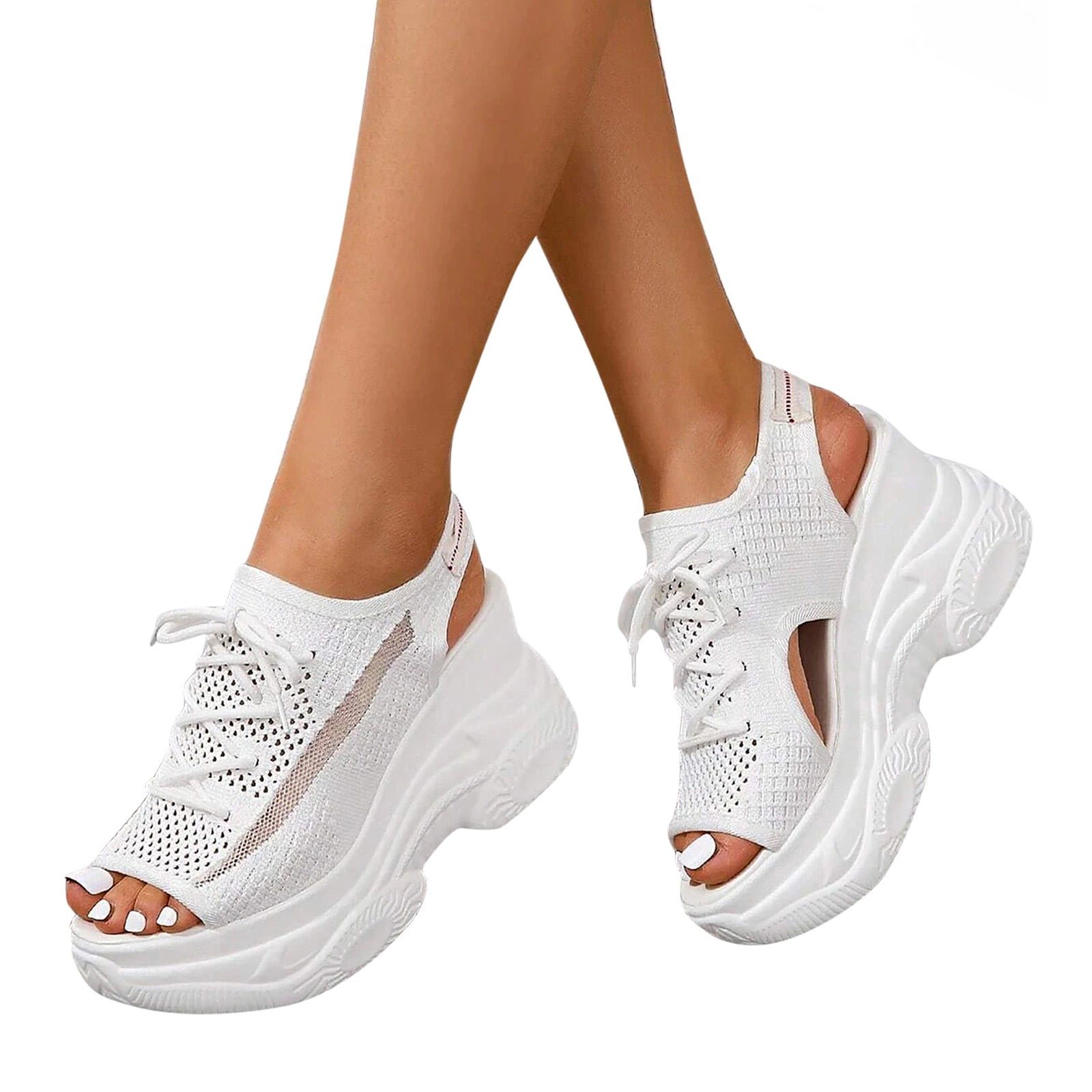Dakaela Women's Platform Wedge Sandals Peep Toe Mesh Slip on Running ...