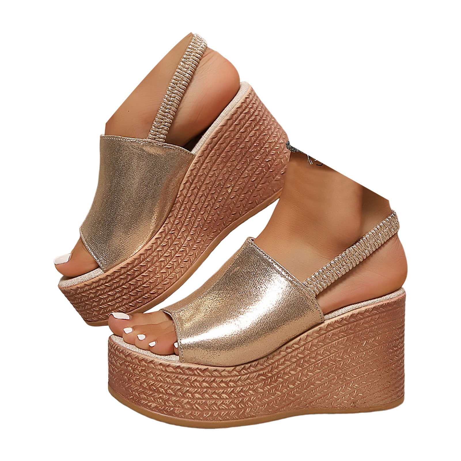 Dakaela Women's Platform Wedges Sandals Slingback Lightweight Elastic ...