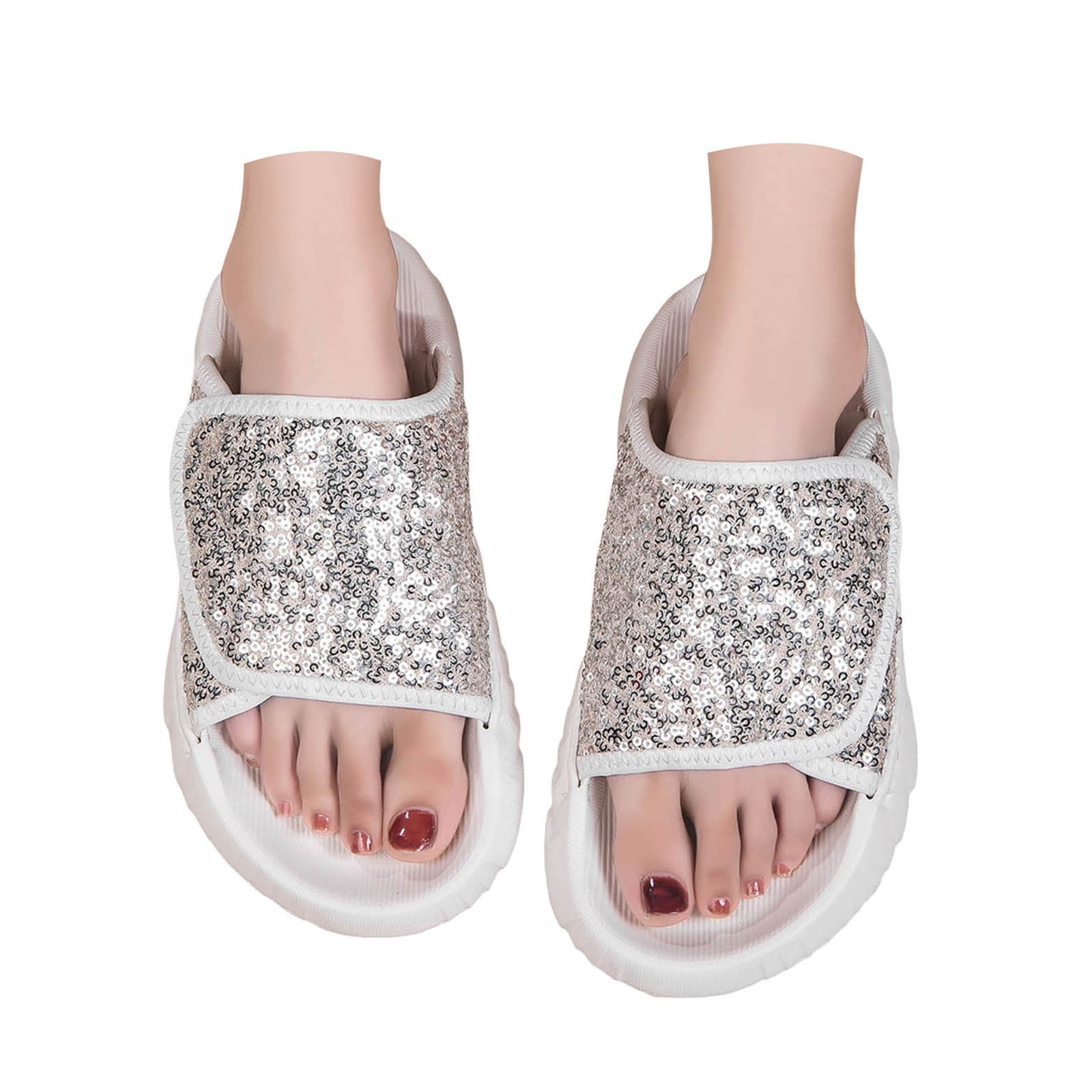 Dakaela Women's Sequin Slide Sandals 2025 Fashion Summer Beach Pillow ...