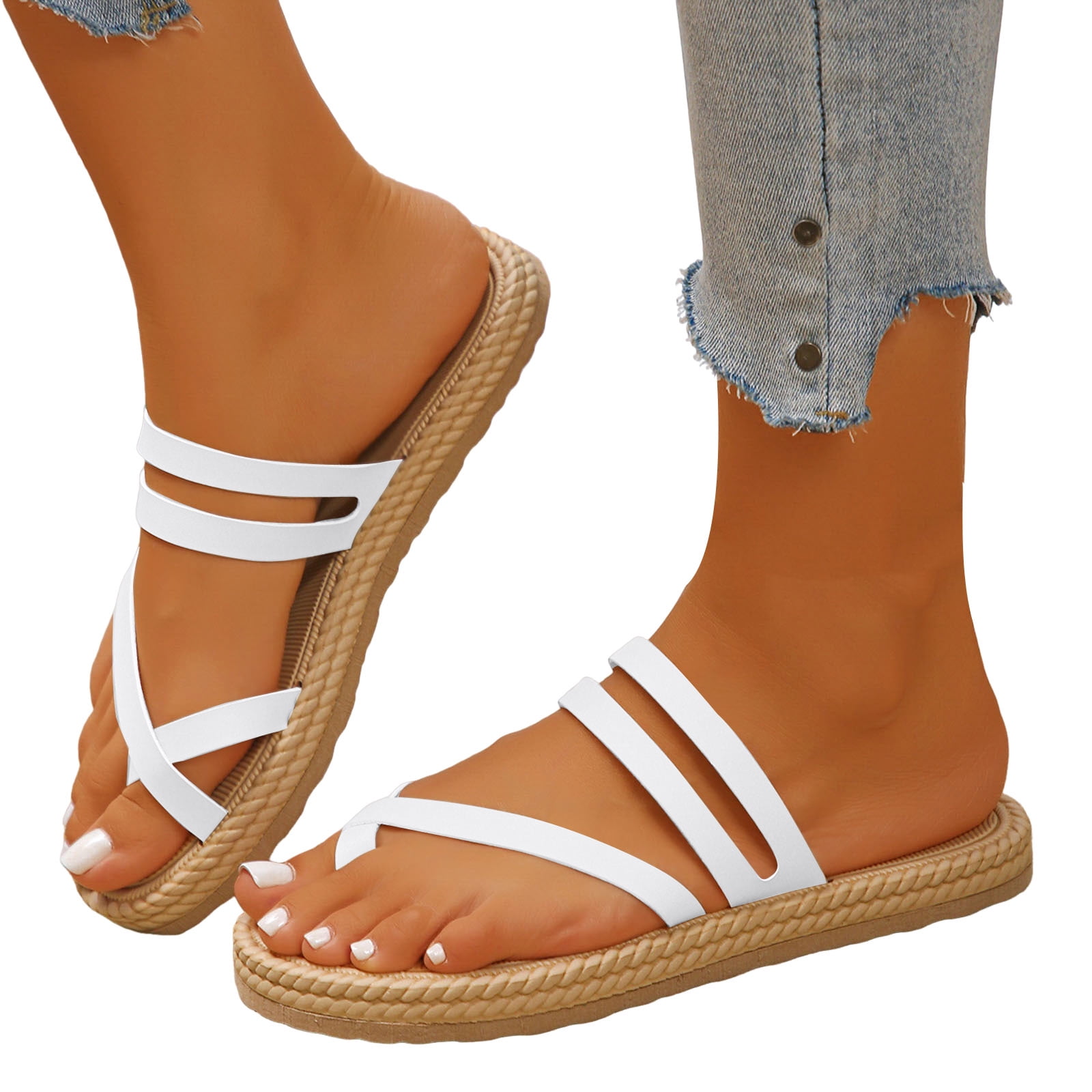 Dakaela Women's Slide Sandals Comfortable Strappy Open Toe Flip Flops ...