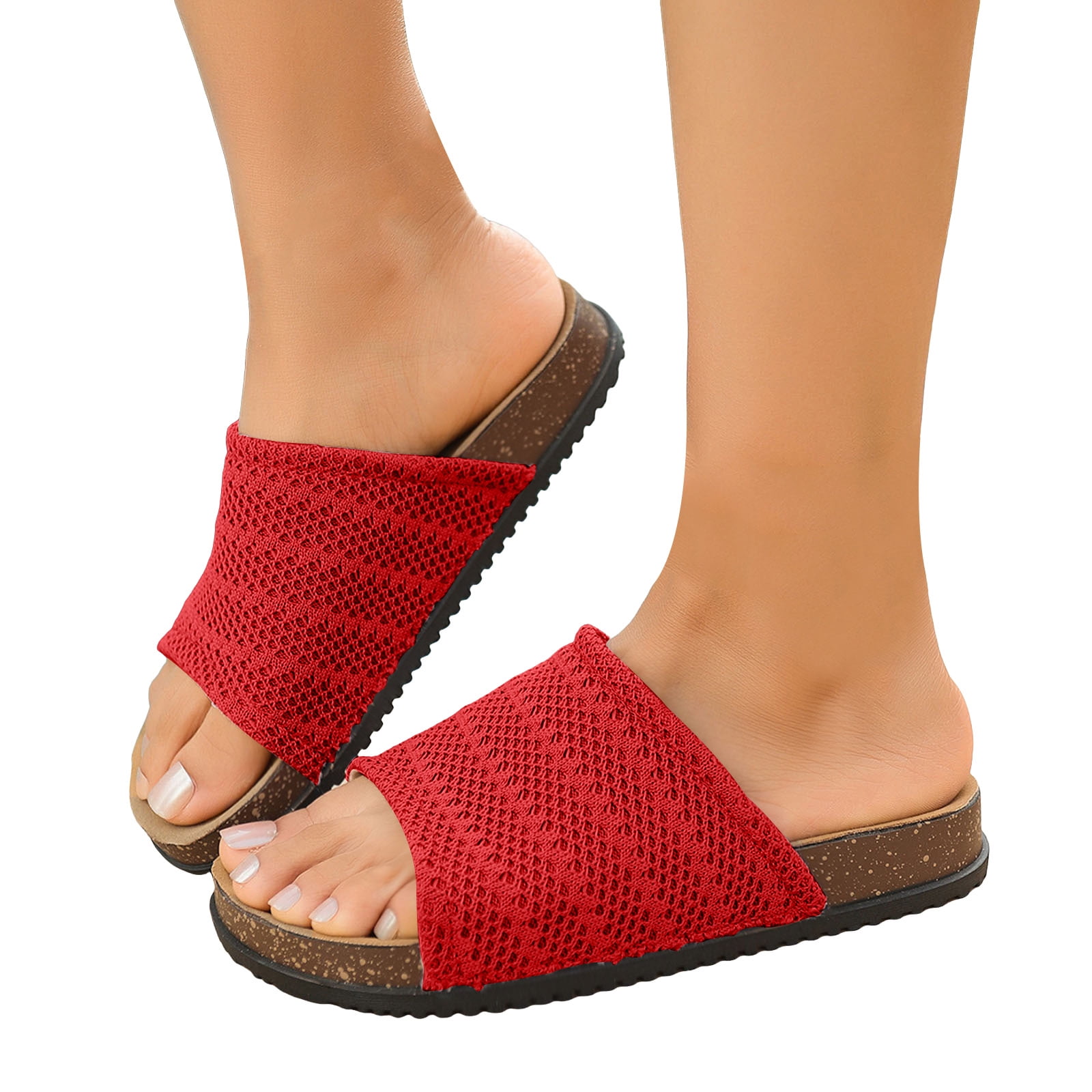 Dakaela Women's Slide Sandals Open Toe Mesh Cork Footbed Flats Arch ...