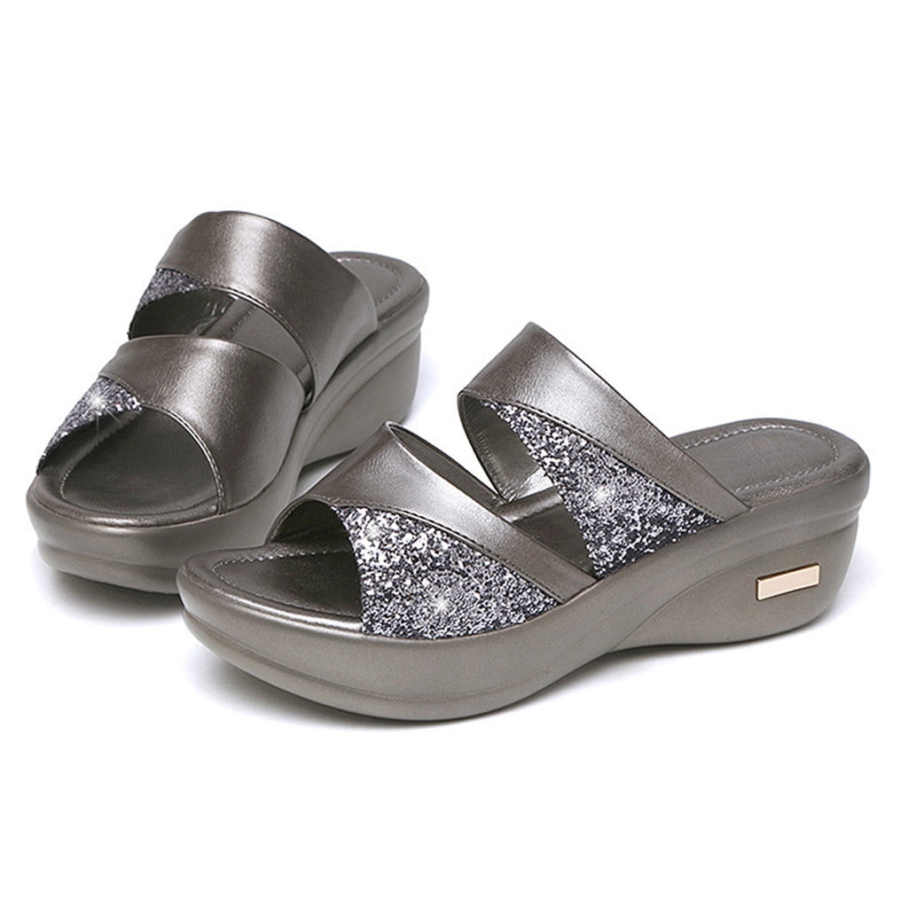 Dakaela Women's Slip on Platform Sandals Open Toe Chunky Slides ...
