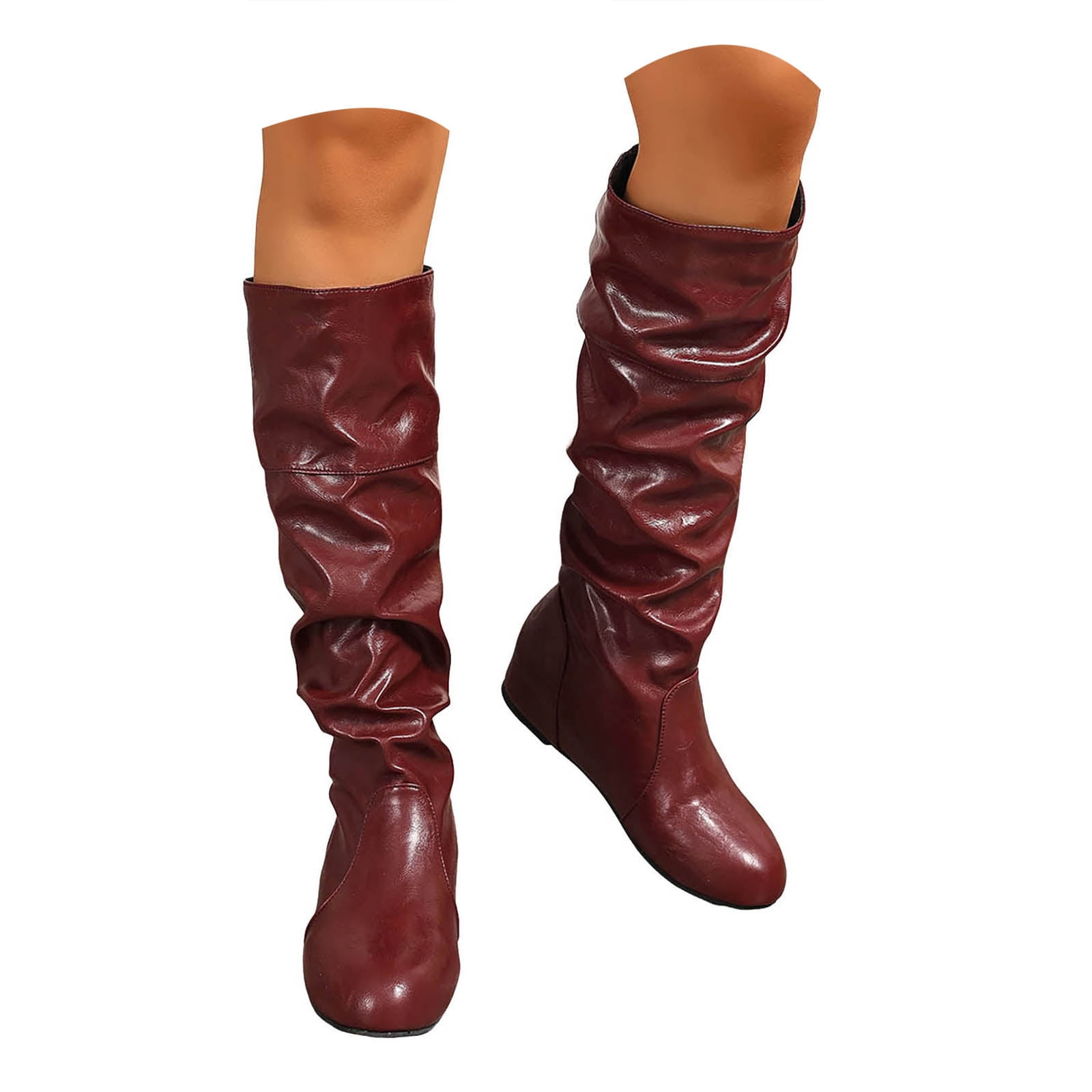 Dakaela Women's Slouchy Knee High Boots Hidden Wedge Heel Pull on ...