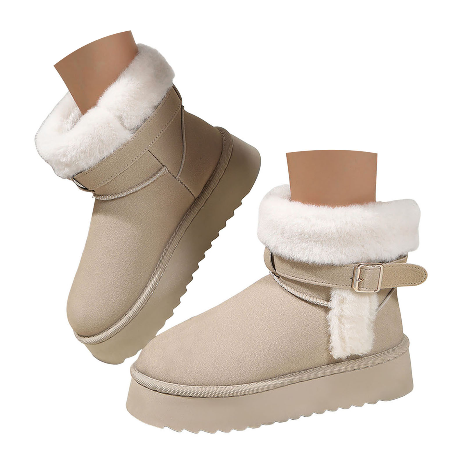 Dakaela Women's Snow Boots Suede Platform Furry Lined Mini Winter ...
