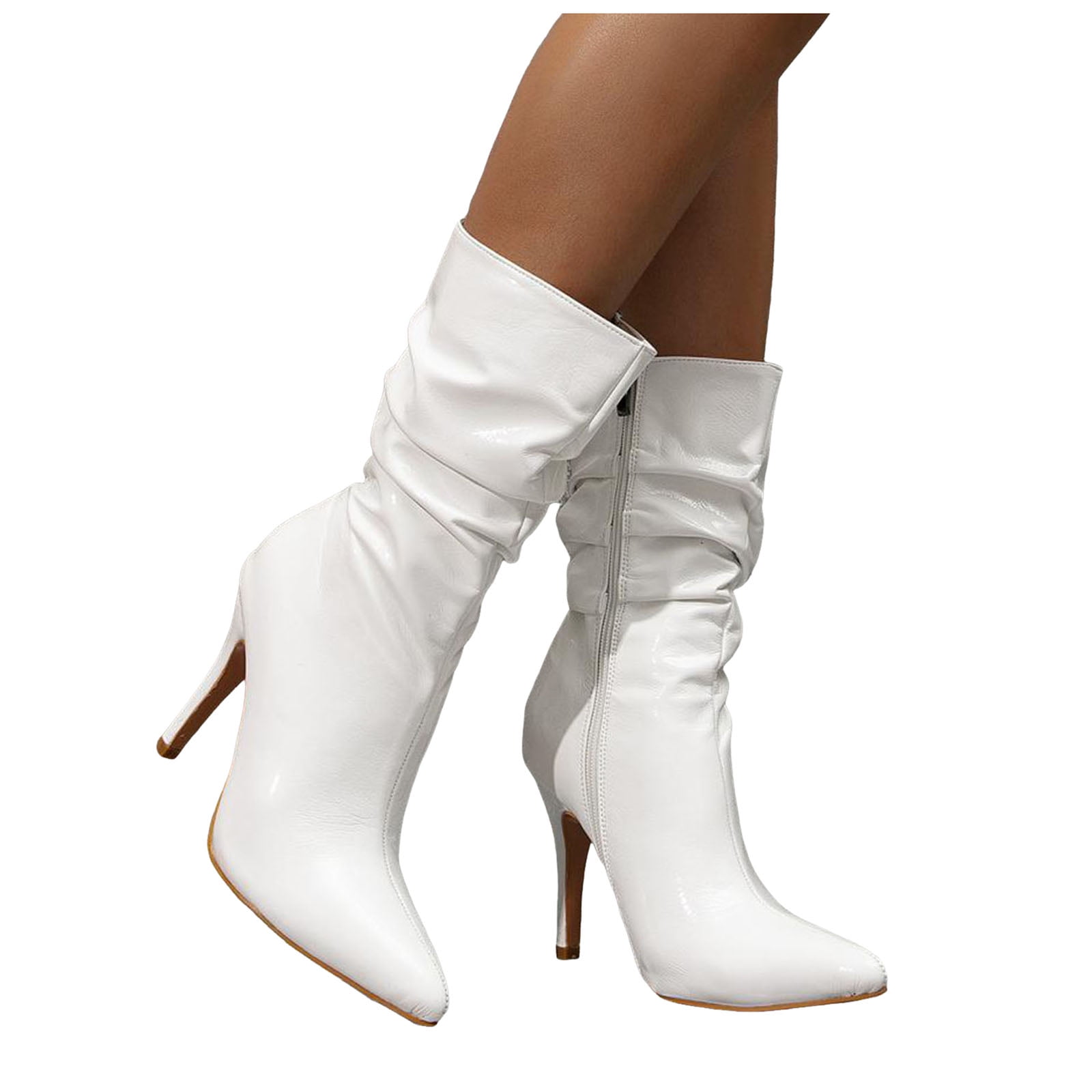 Dakaela Women's Stiletto High Heel Boots Pleated Mid Calf Ankle Booties ...