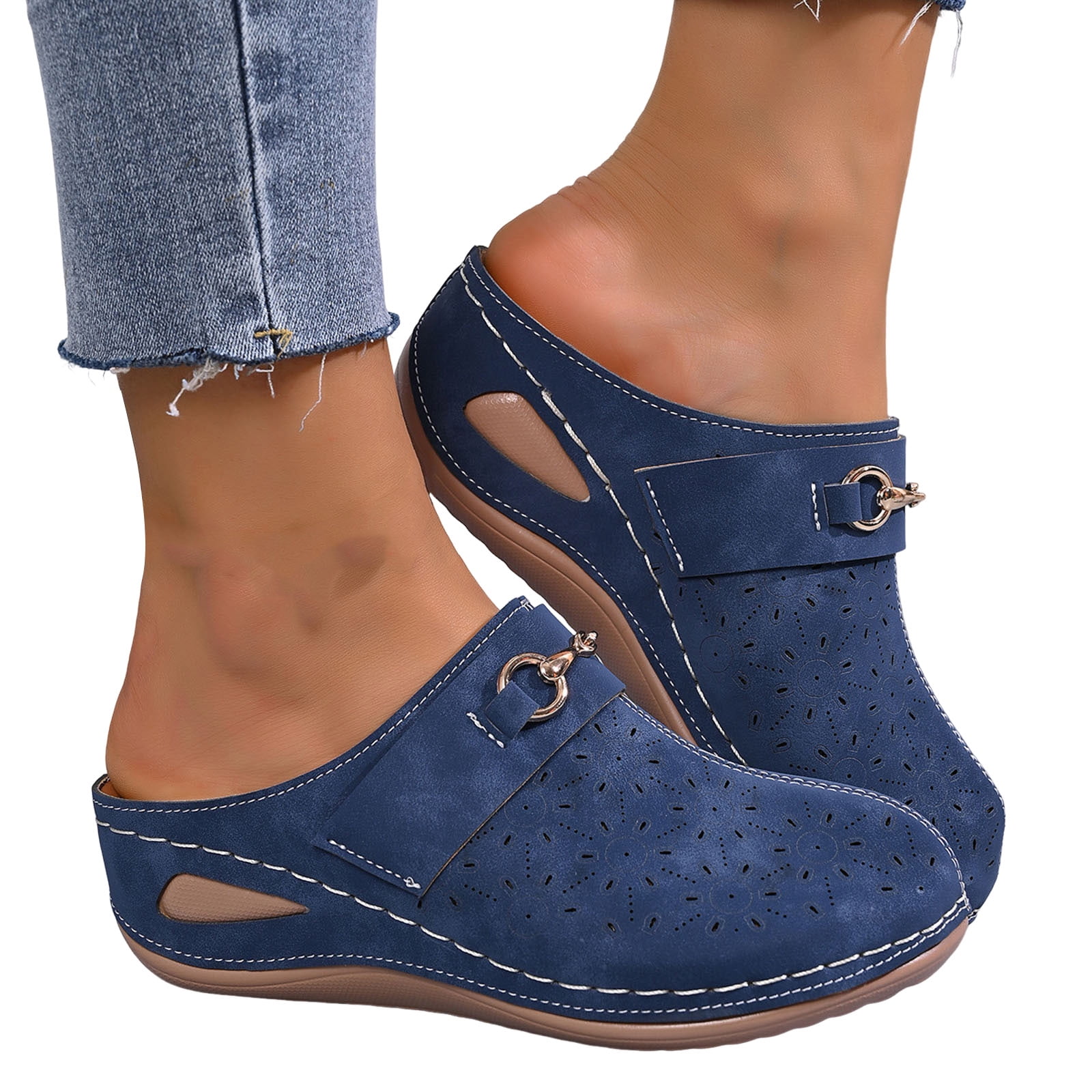 Dakaela Women's Wedge Clogs Hollow out Slip on Mules Shoes with Arch ...