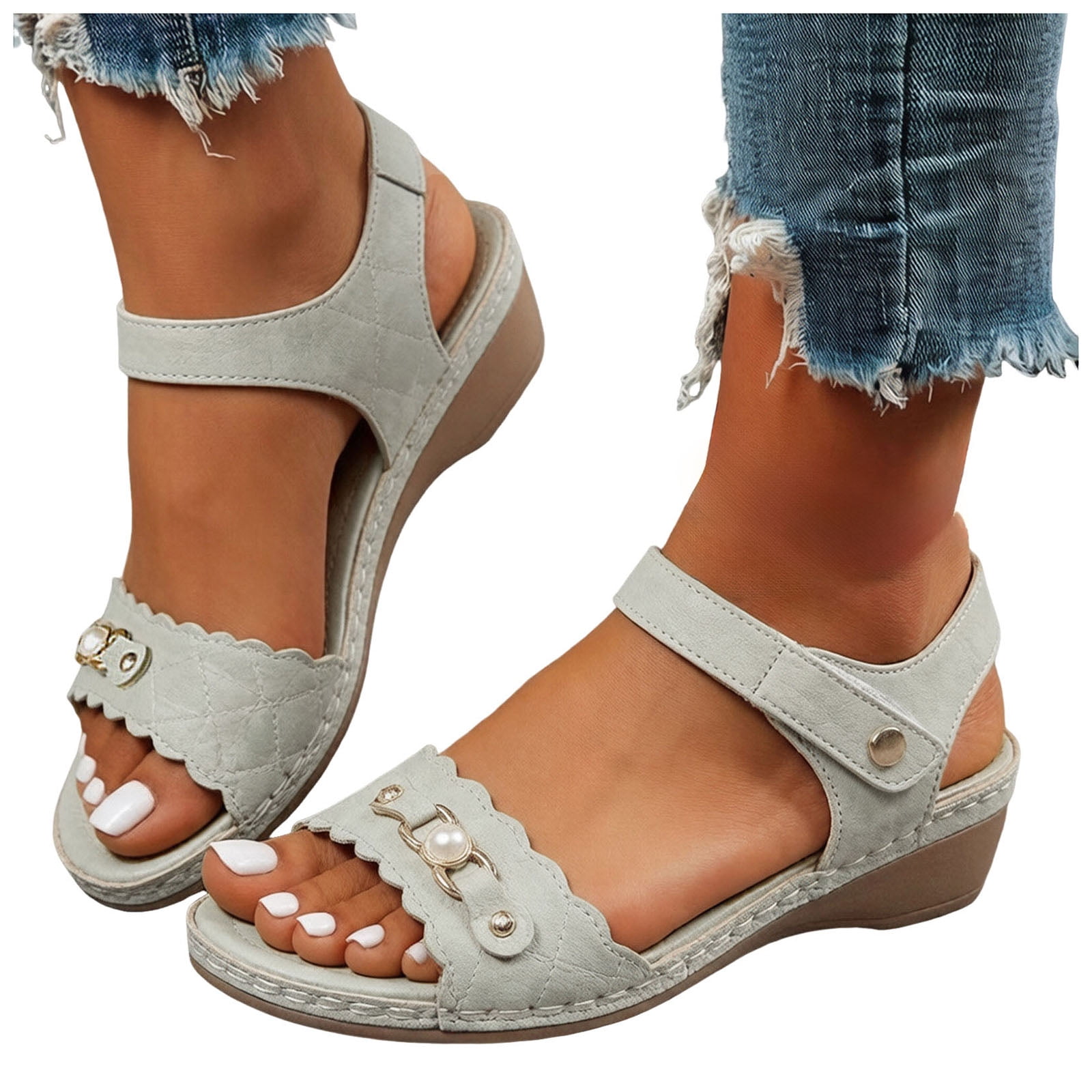 Dakaela Women's Wedge Sandals Leather Orthopedic Platform Dressy Summer ...