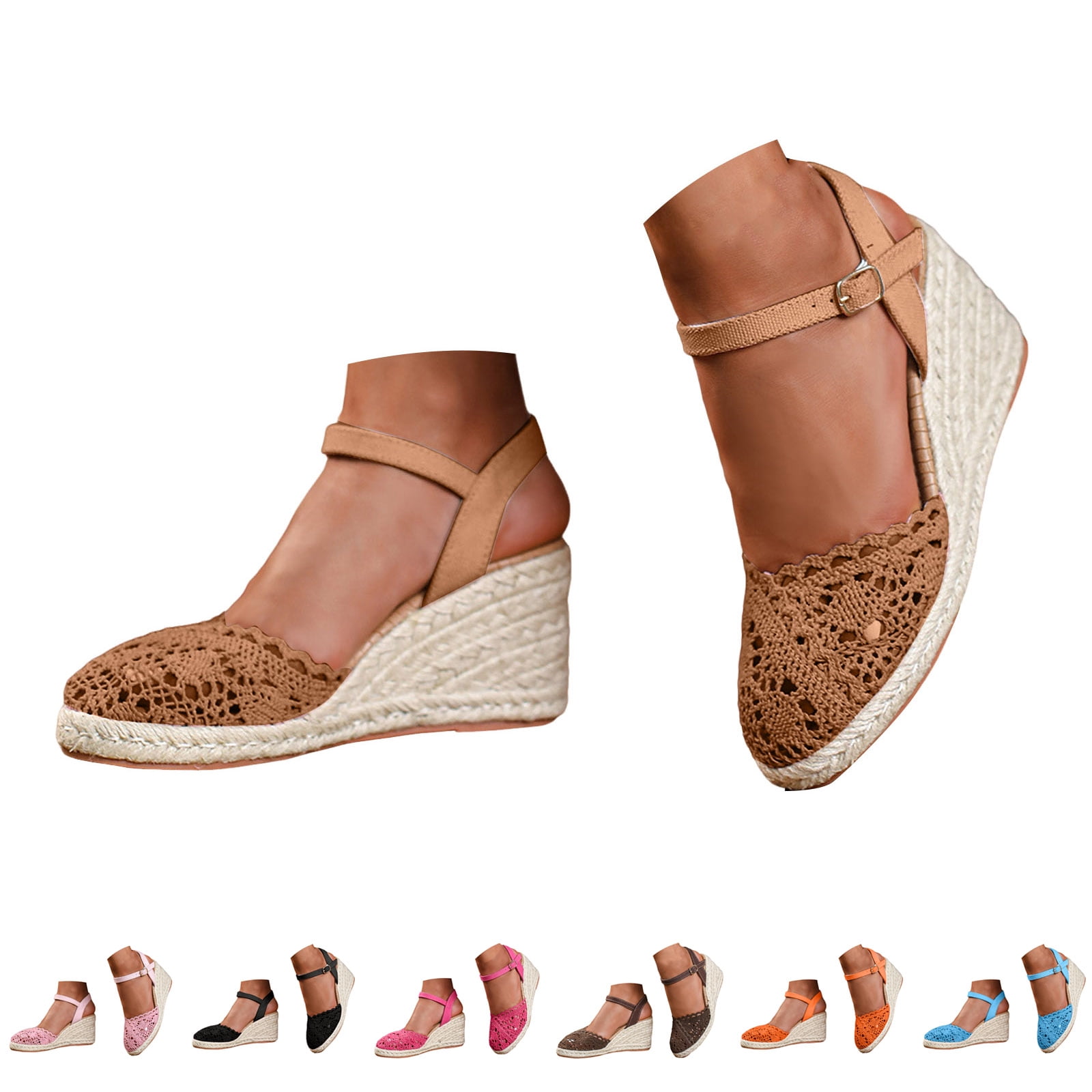Dakaela Women's Wedge Sandals Platform Closed Toe Espadrilles Ankle ...