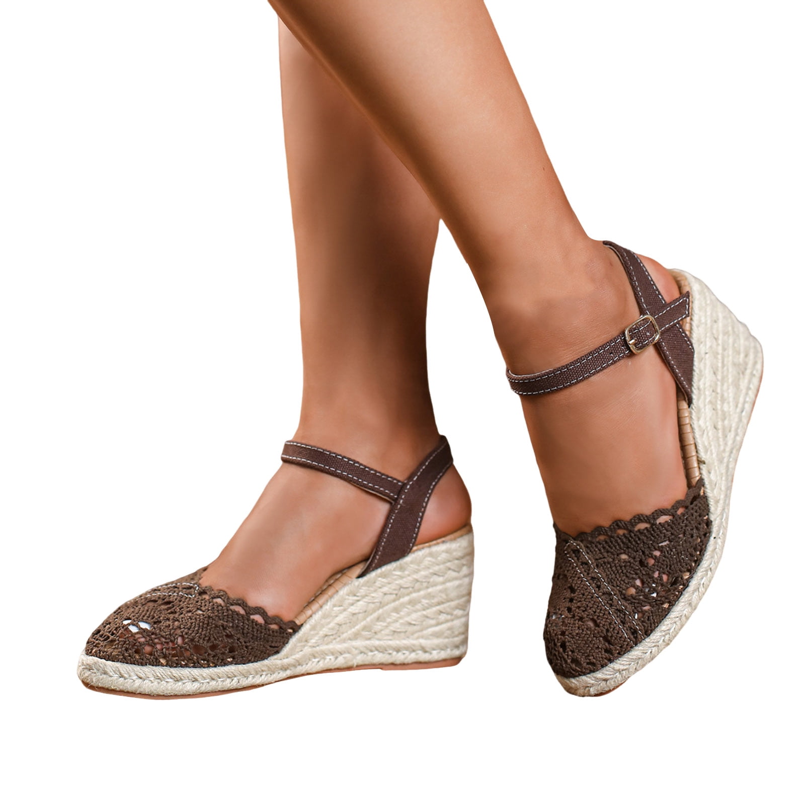 Dakaela Women's Wedge Sandals Platform Closed Toe Espadrilles Ankle ...