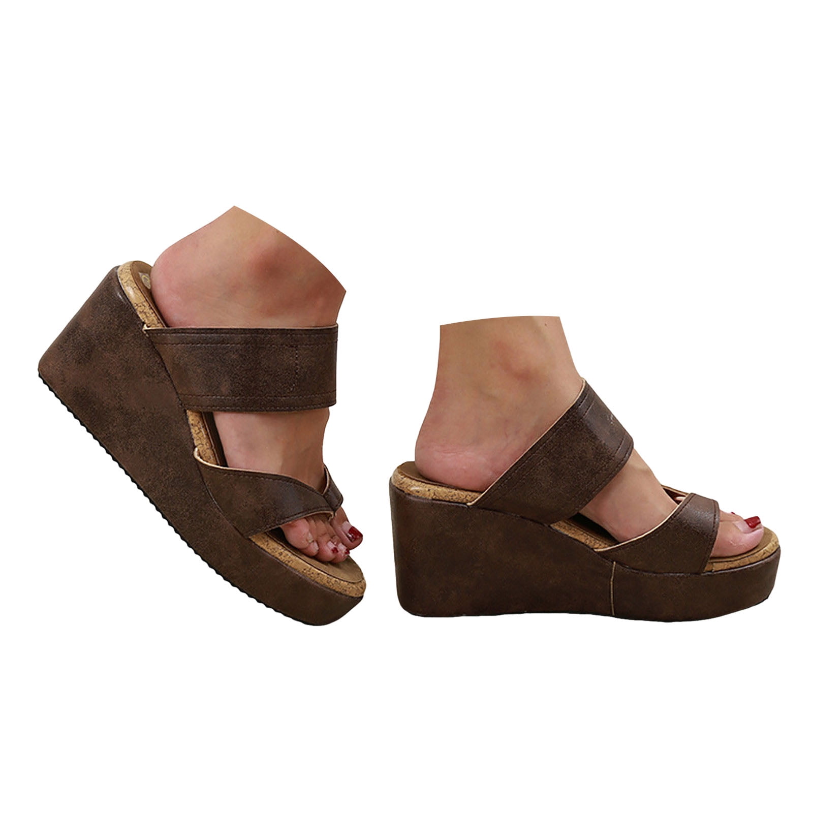Dakaela Leather Wedge Sandals for Women Platform Cork Flip Flops Summer ...