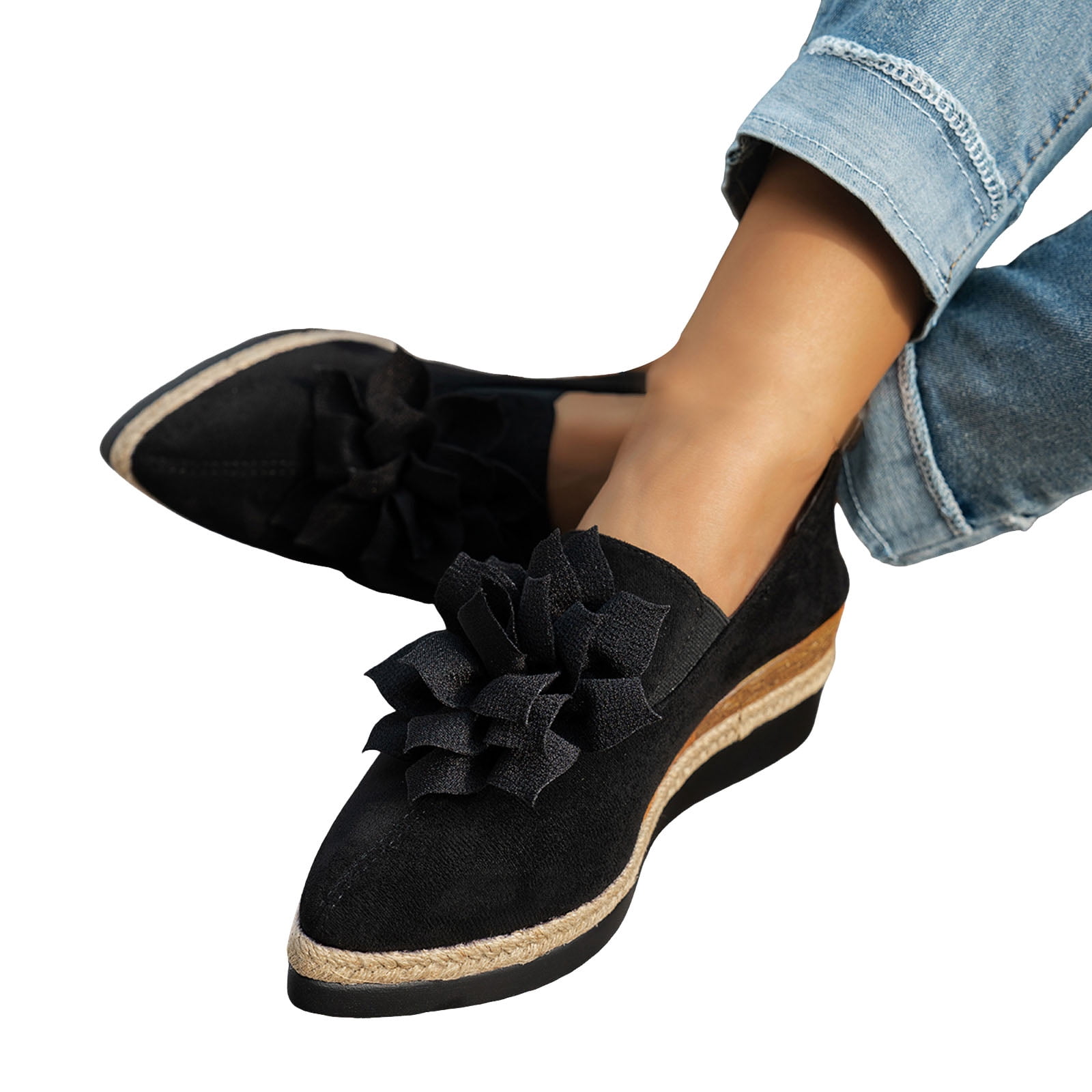 Dakaela Women's Wedge Slip on Loafers Pointed Toe Platform Espadrilles ...