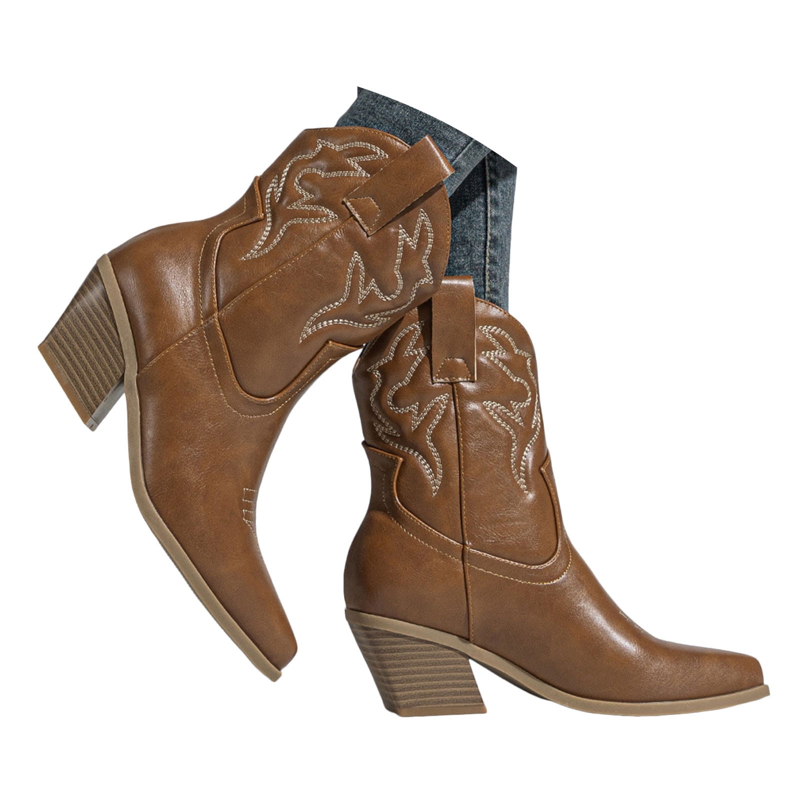 Dakaela Women's Western Cowboy Cowgirl Boots Embroidery Ankle Booties ...