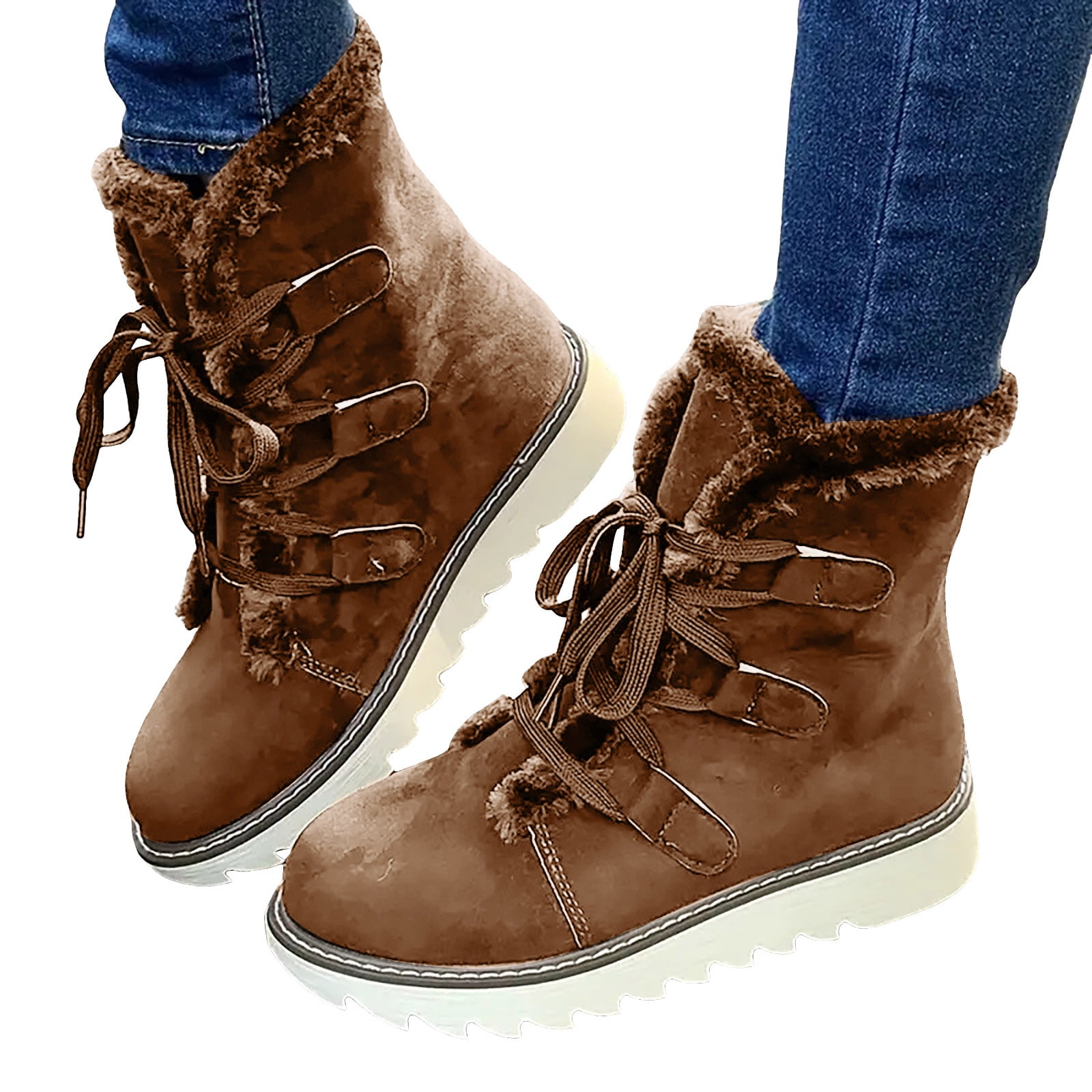 Dakaela Women's Winter Snow Boots Lace up High Top Ankle Booties Fleece ...