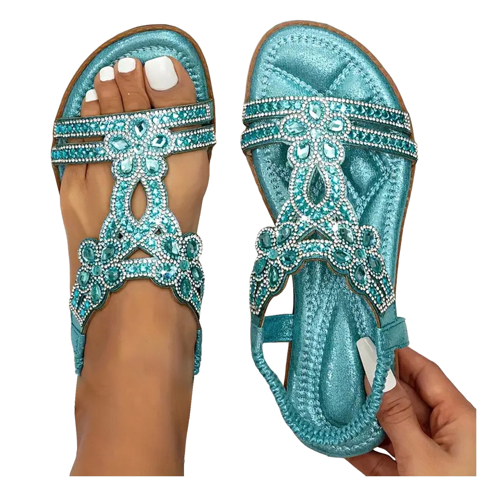Dakaela Womens Bohemian Flat Sandals Summer Beach Walking Flats Shoes ...