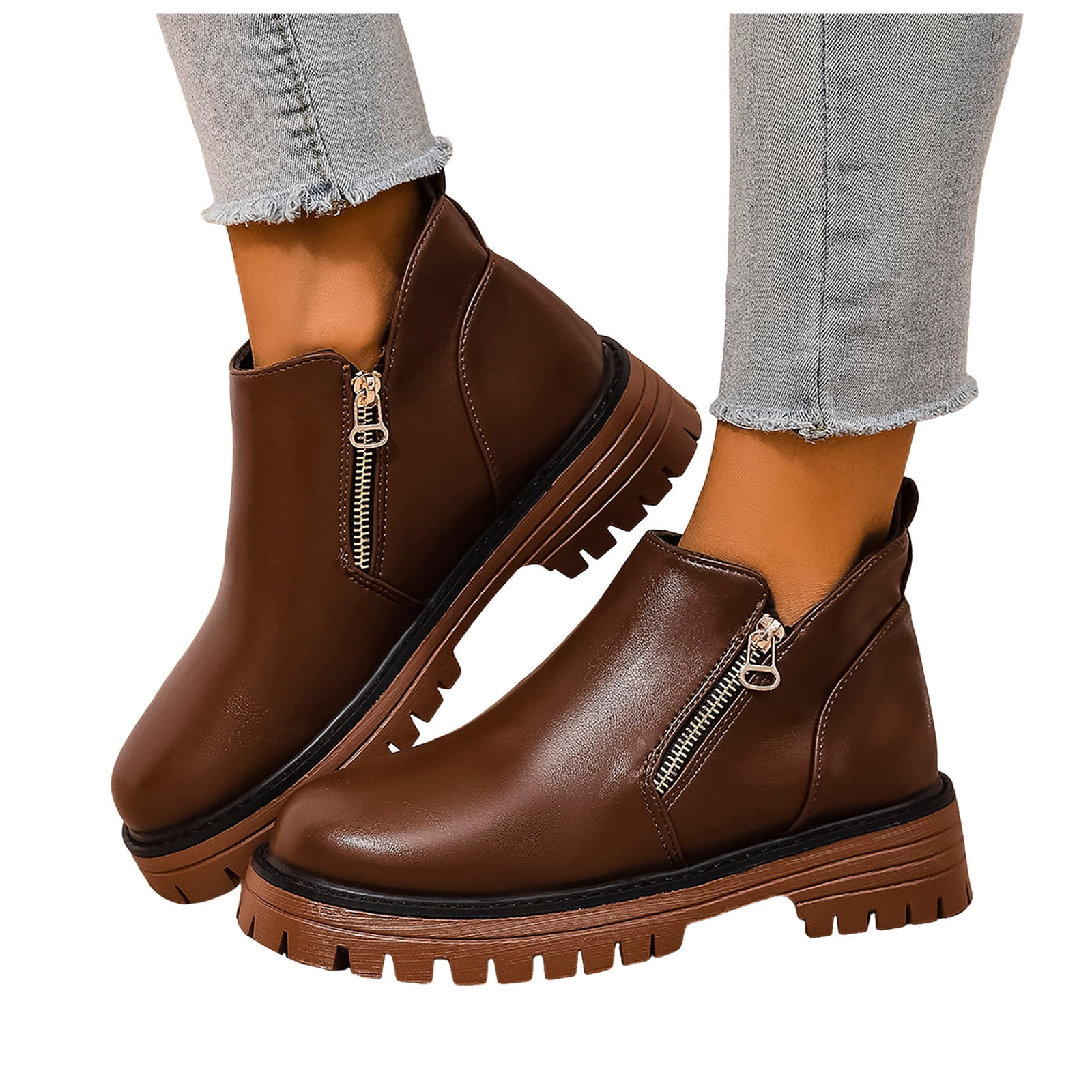 Dakaela Womens Chelsea Boots Platform Side Zipper Slip on Ankle Booties ...