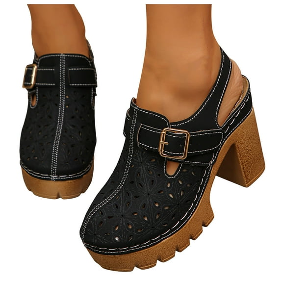 Dakaela Womens Chunky Heels Mules Closed Toe Slingback Platform Clogs ...