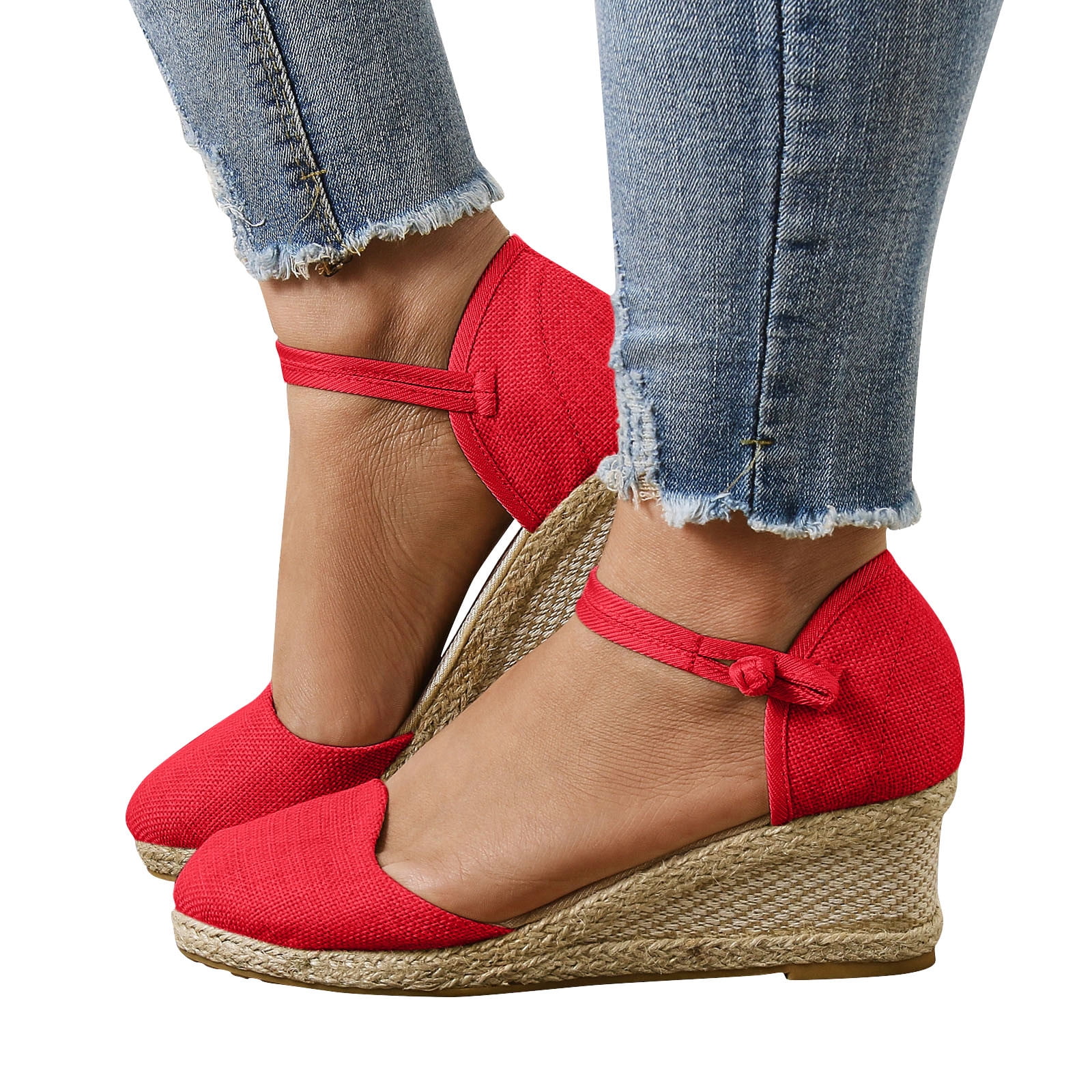 Dakaela Womens Espadrille Platform Wedge Sandals Ankle Buckle Strap Closed Toe Walking Slip on ...