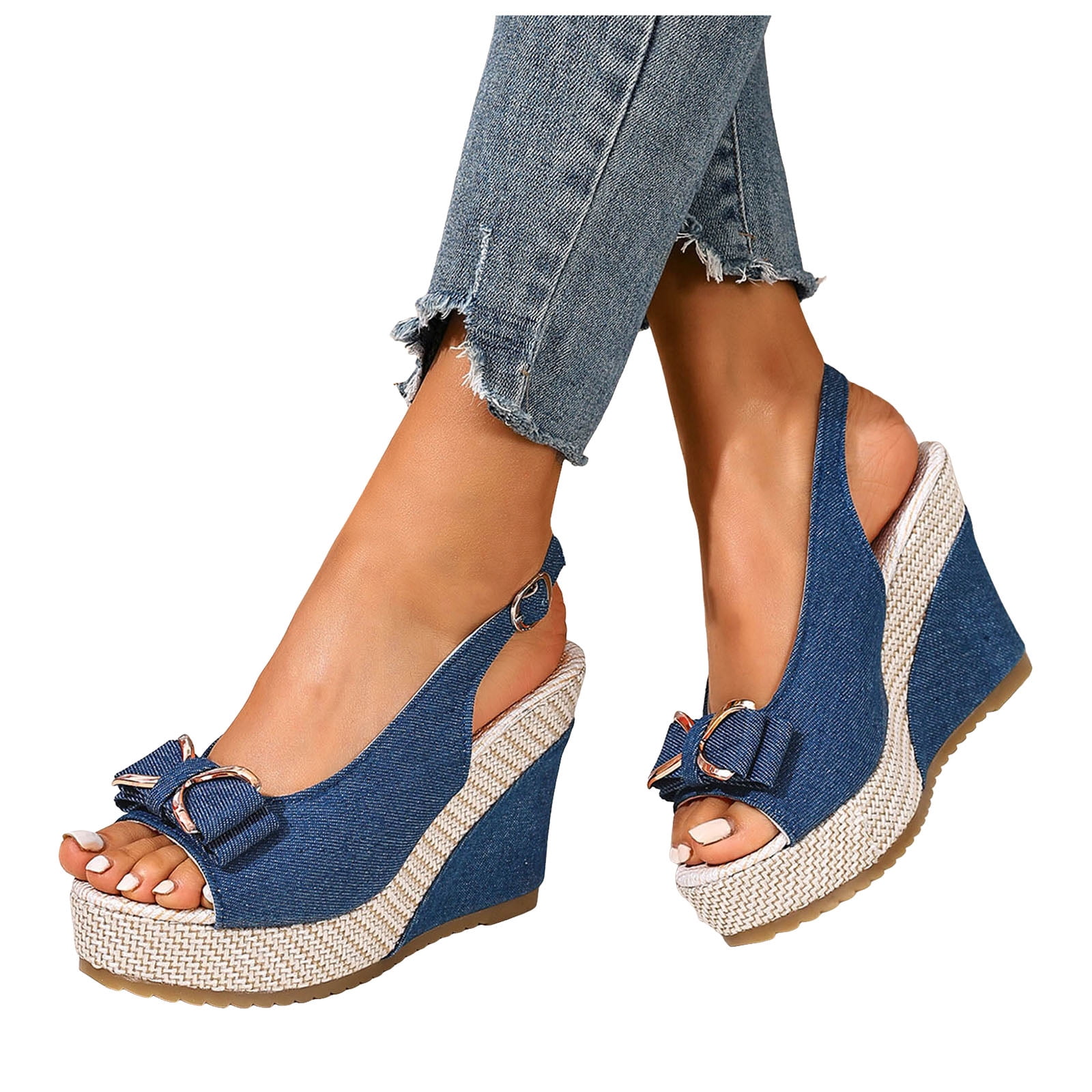 Dakaela Womens Espadrilles Wedge Sandals Bowknot Open Toe Slingback ...