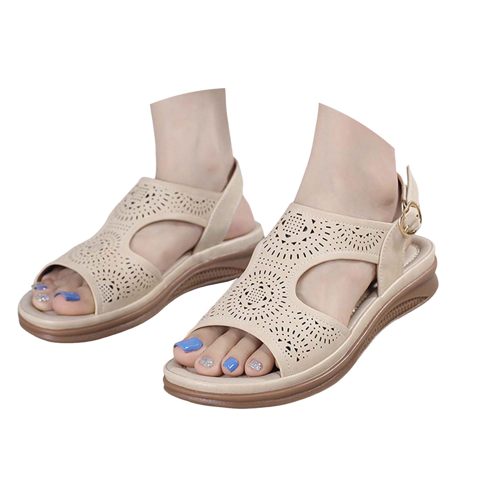 Dakaela Womens Flat Sandals Arch Support Slingback Casual Summer Shoes ...