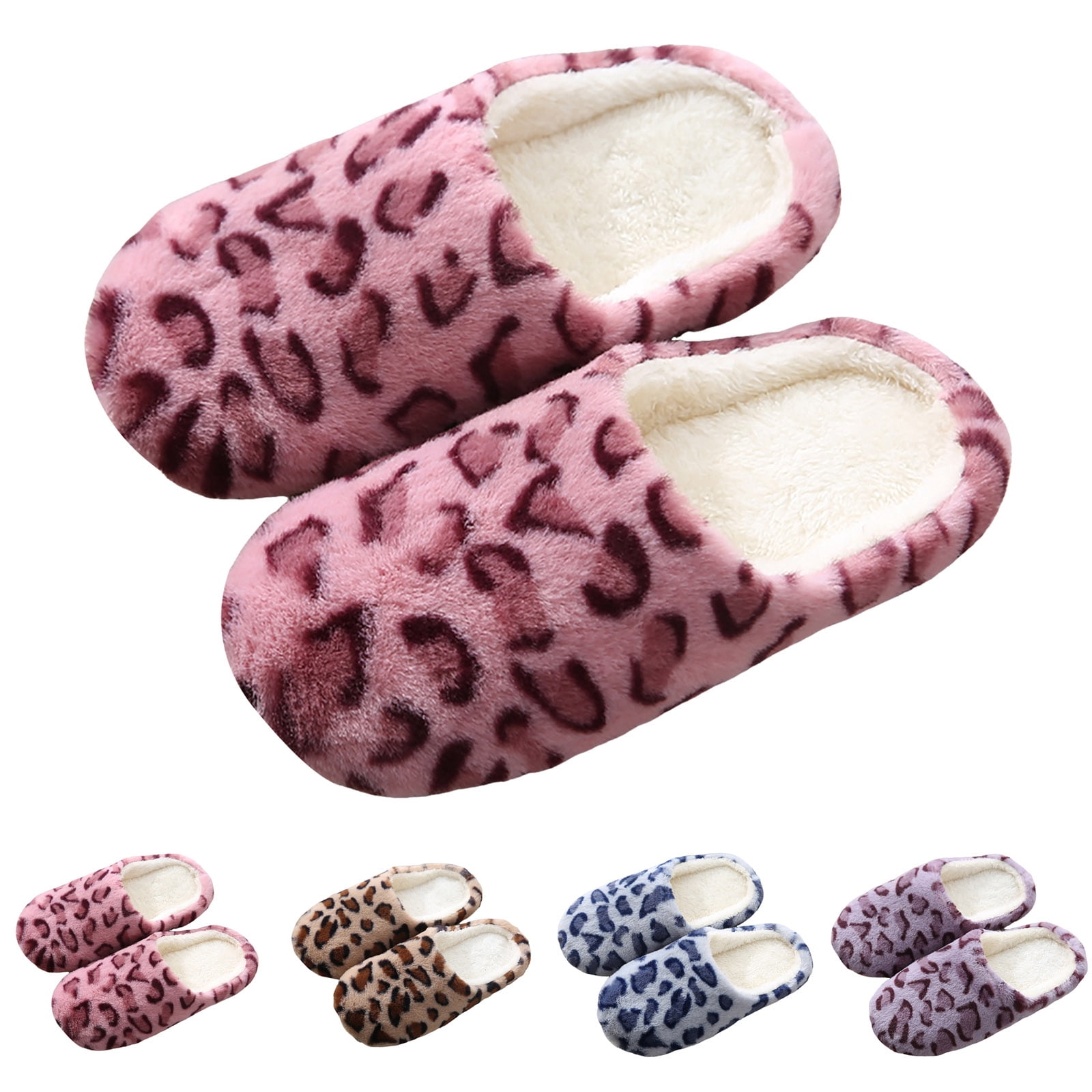Dakaela Womens Fuzzy Scuff Slippers Comfy Cheetah Leopard Print Plush ...