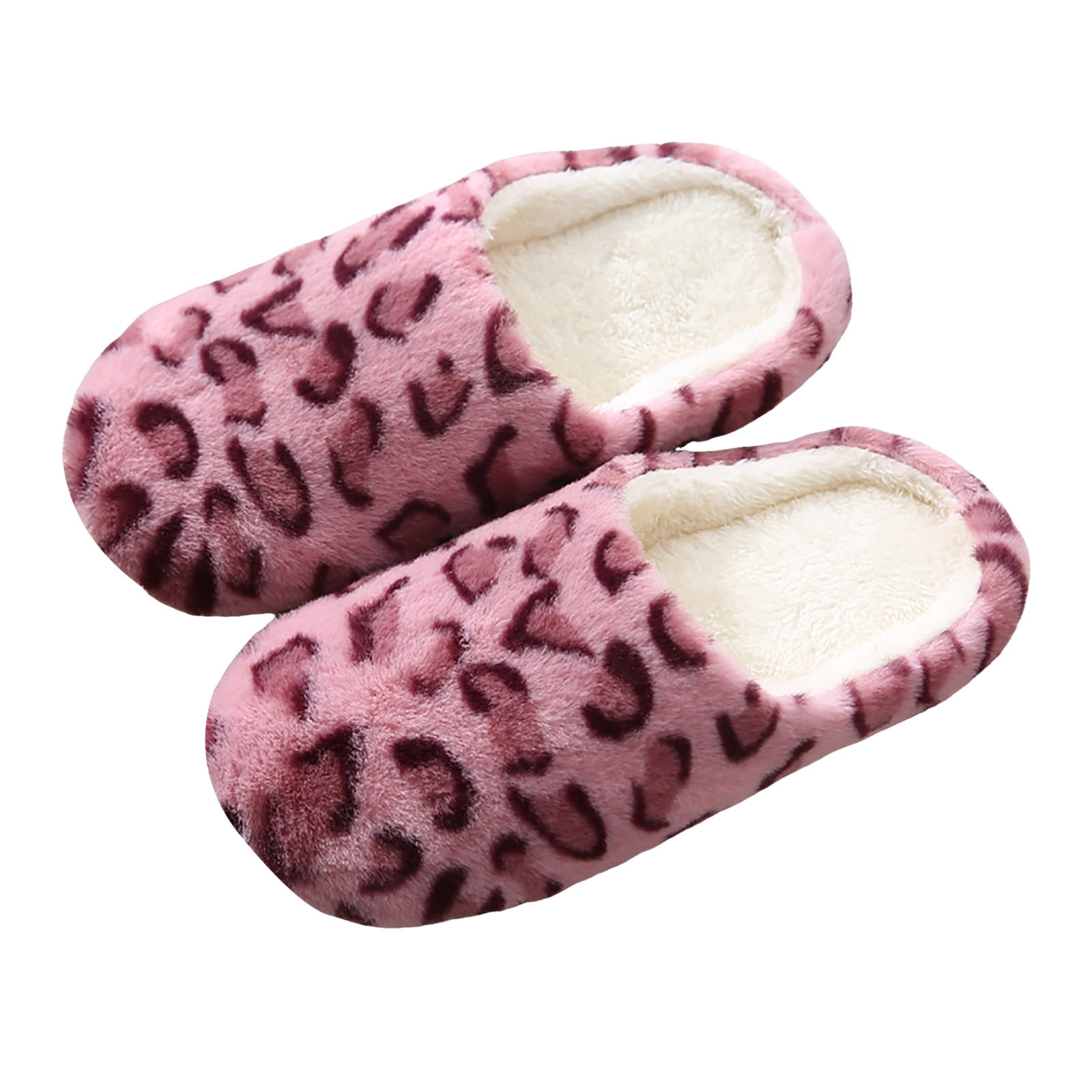 Dakaela Womens Fuzzy Scuff Slippers Comfy Cheetah Leopard Print Plush ...