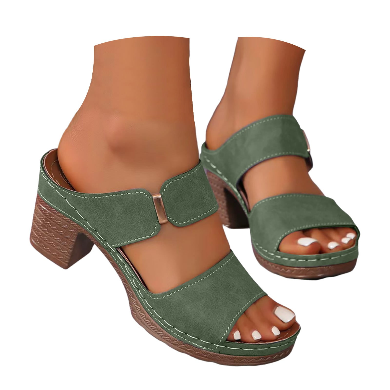 Dakaela Womens Heel Sandals Heels Open Toe Walking Shoes Leather ...