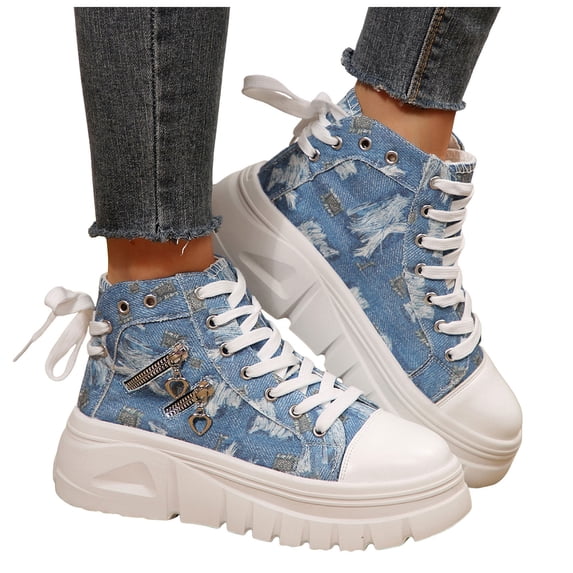 Dakaela Womens High Top Sneakers Platform Denim Canvas Running Shoes ...