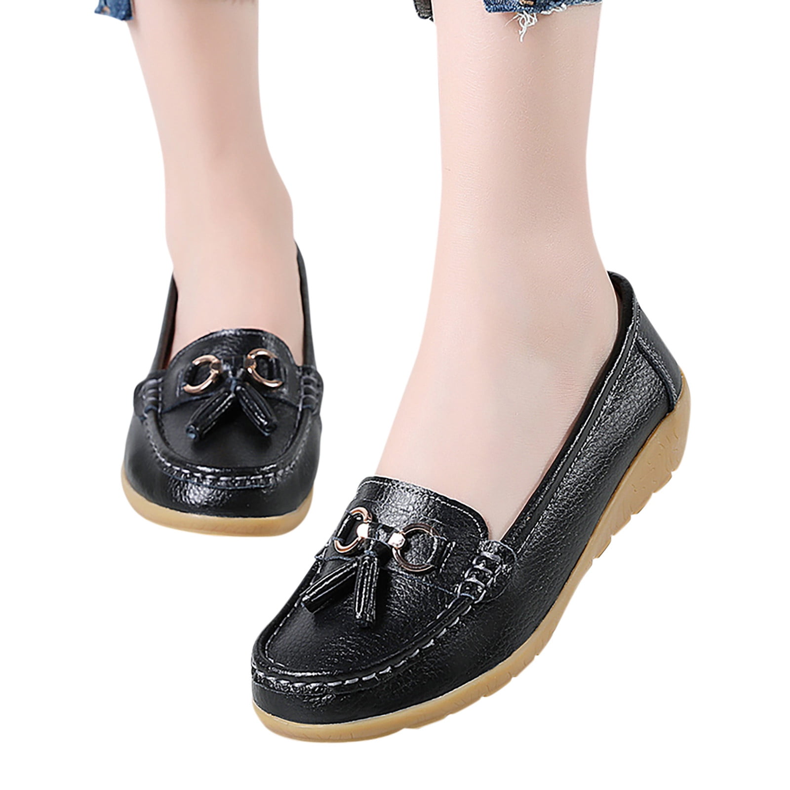 Dakaela Womens Leather Penny Loafers Casual Slip on Low Wedge Walking ...