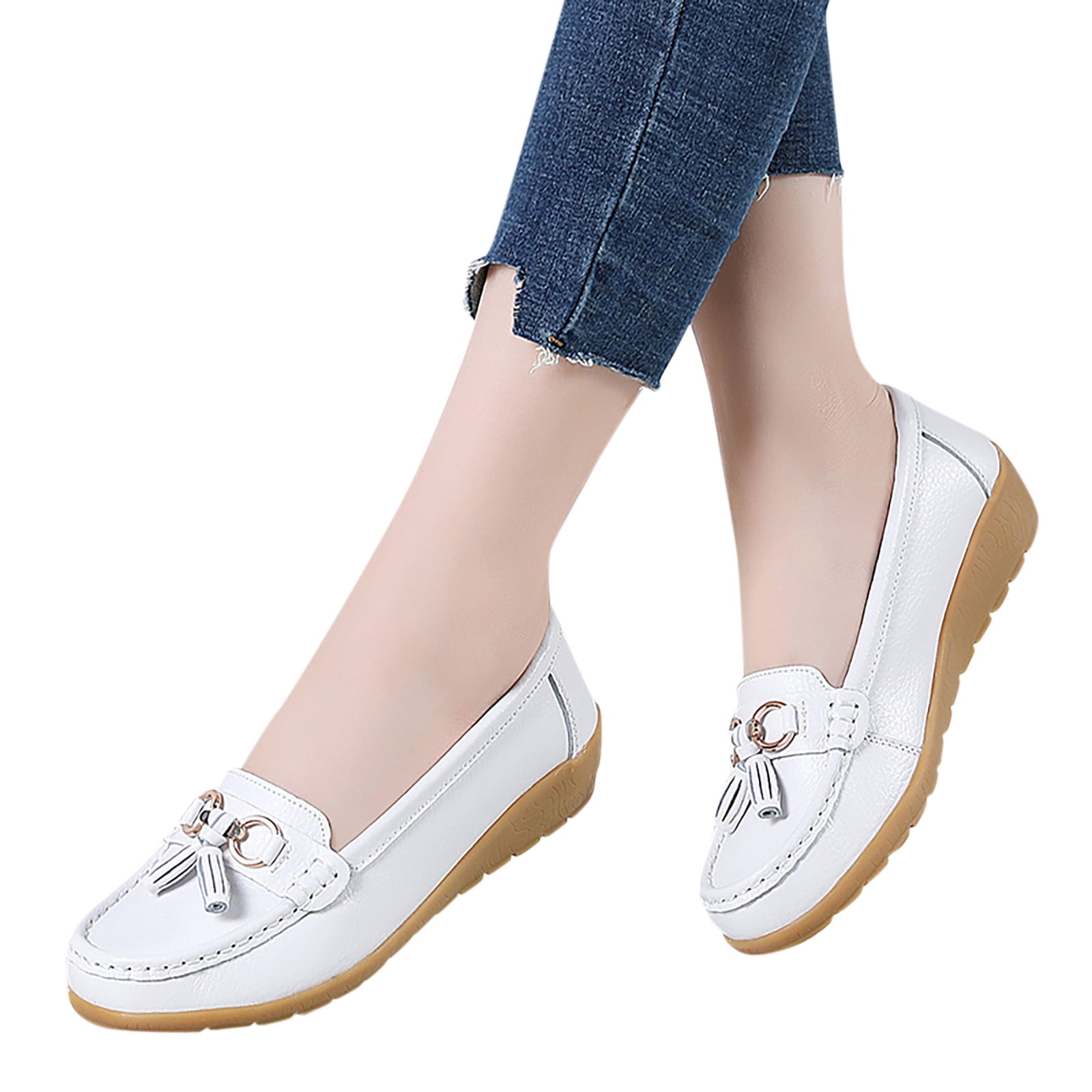 Dakaela Womens Leather Penny Loafers Casual Slip on Low Wedge Walking ...