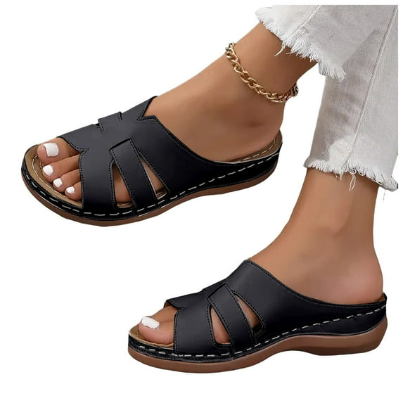 Dakaela Womens Low Wedge Sandals Arch Support Orthopedic Dressy Slides ...