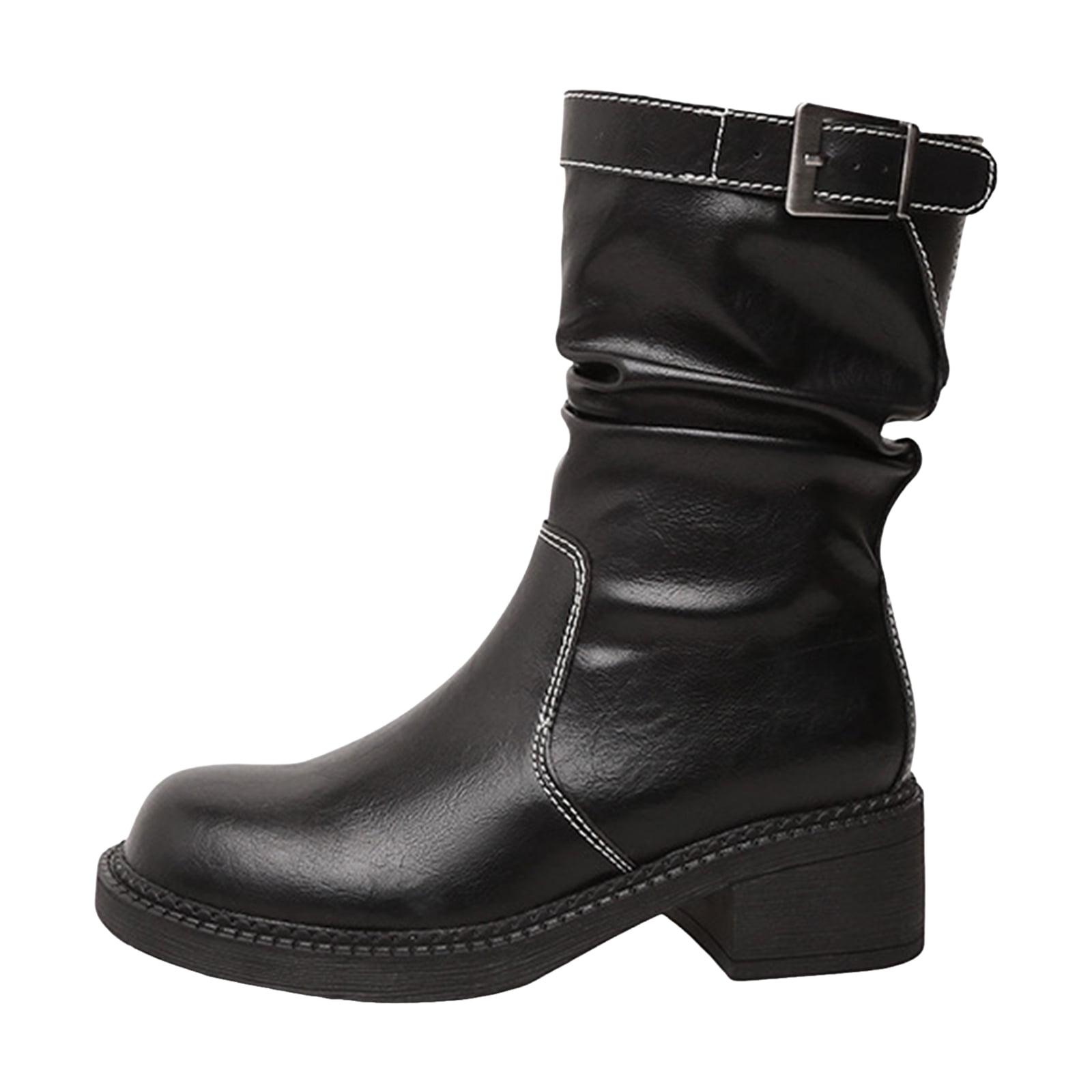Dakaela Womens Mid Calf Boots Retro Square Toe Ankle High Booties ...