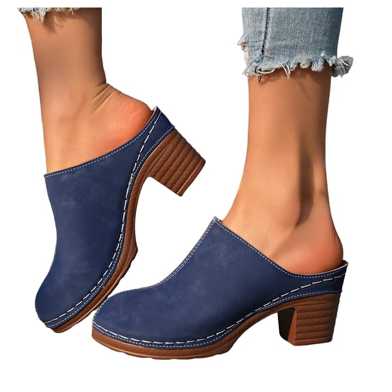 Dakaela Womens Mules Pumps Closed Round Toe Slip on Heels Clogs Suede ...