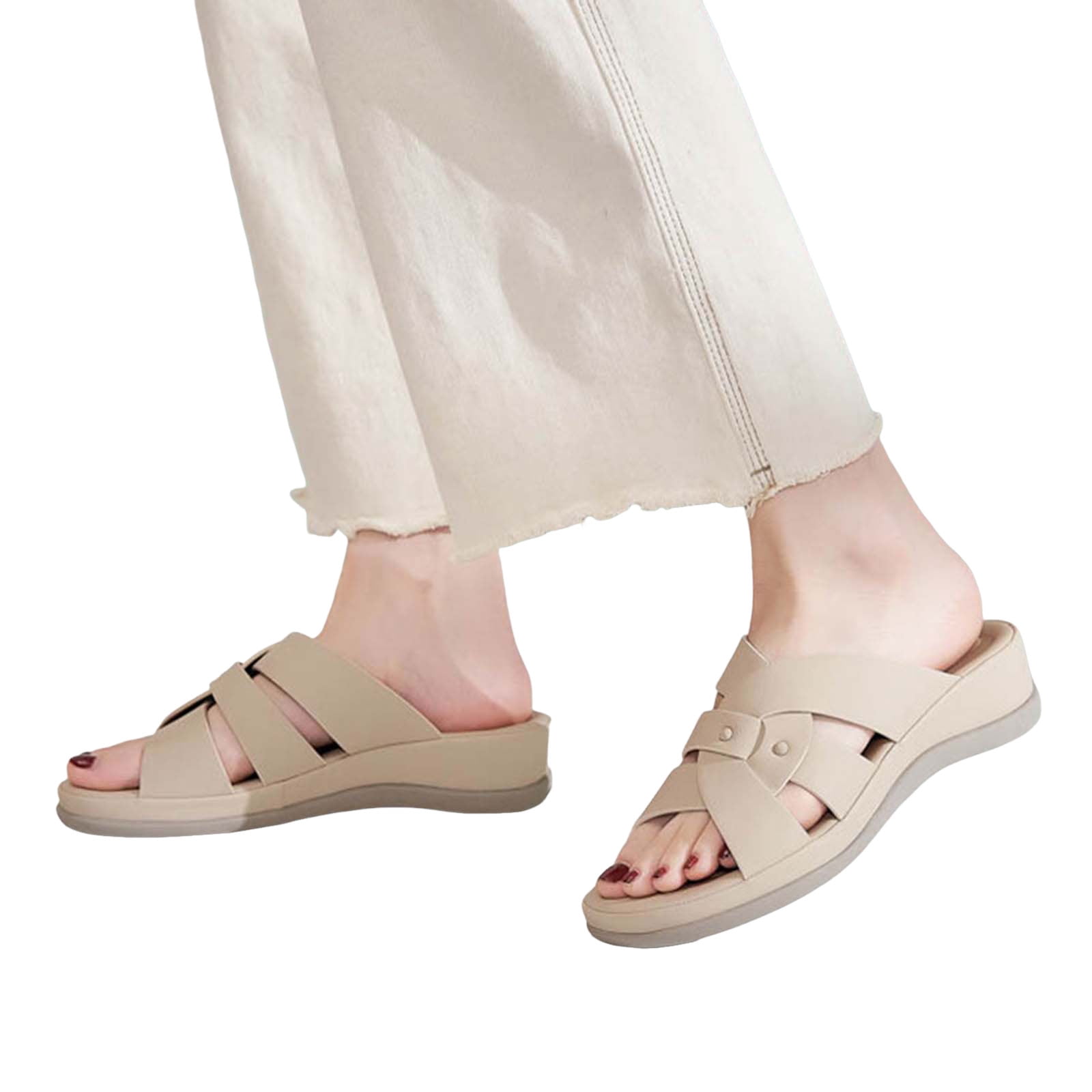 Dakaela Womens Orthotic Slides Lightweight Low Wedge Soft Cushion ...