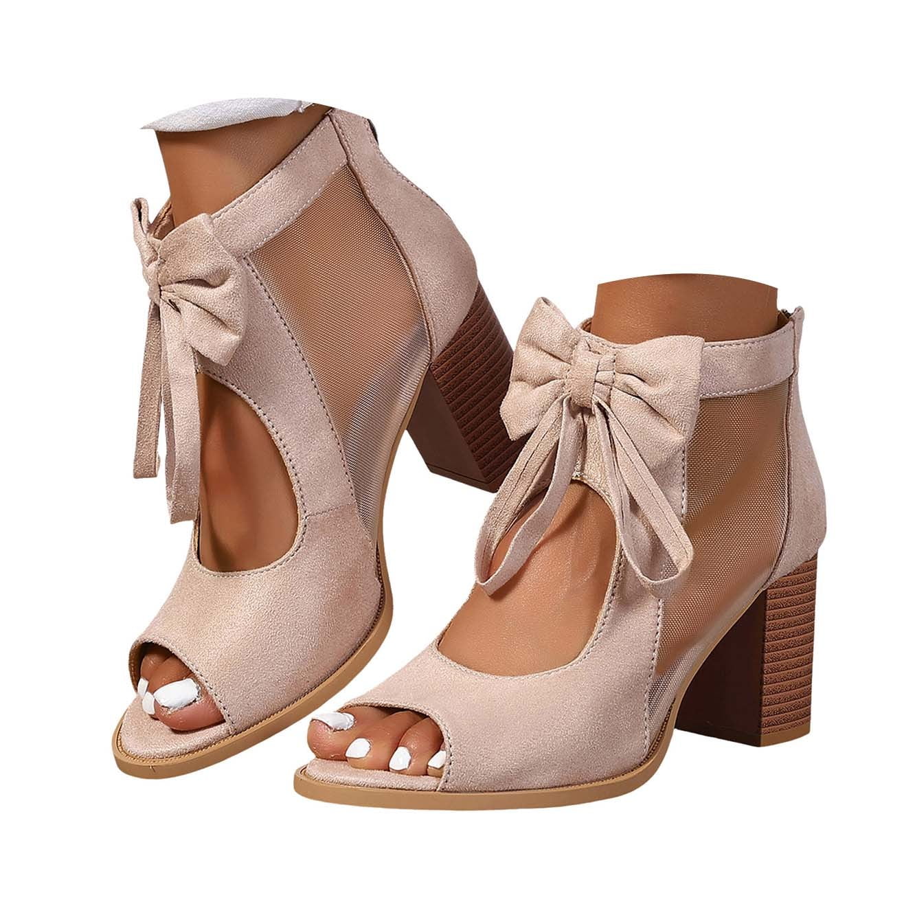 Dakaela Womens Peep Toe Booties Chunk Heeled Sandals Breathable Ankle ...