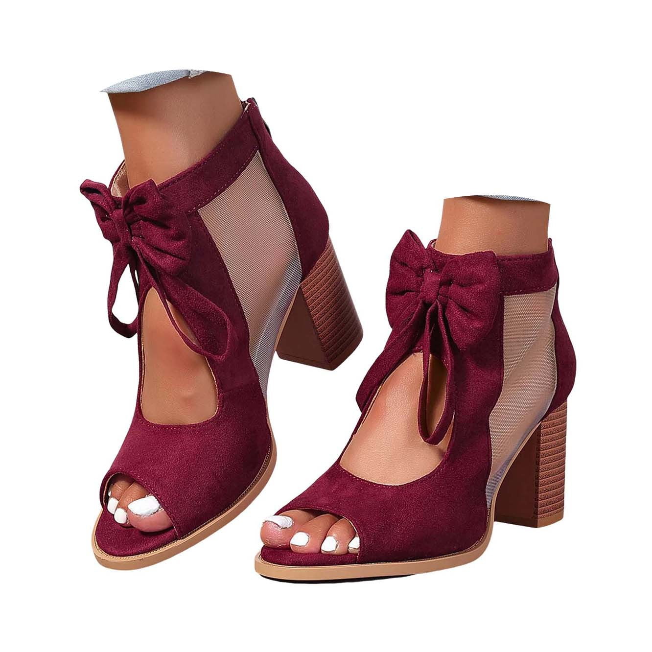 Dakaela Womens Peep Toe Booties Chunk Heeled Sandals Breathable Ankle ...