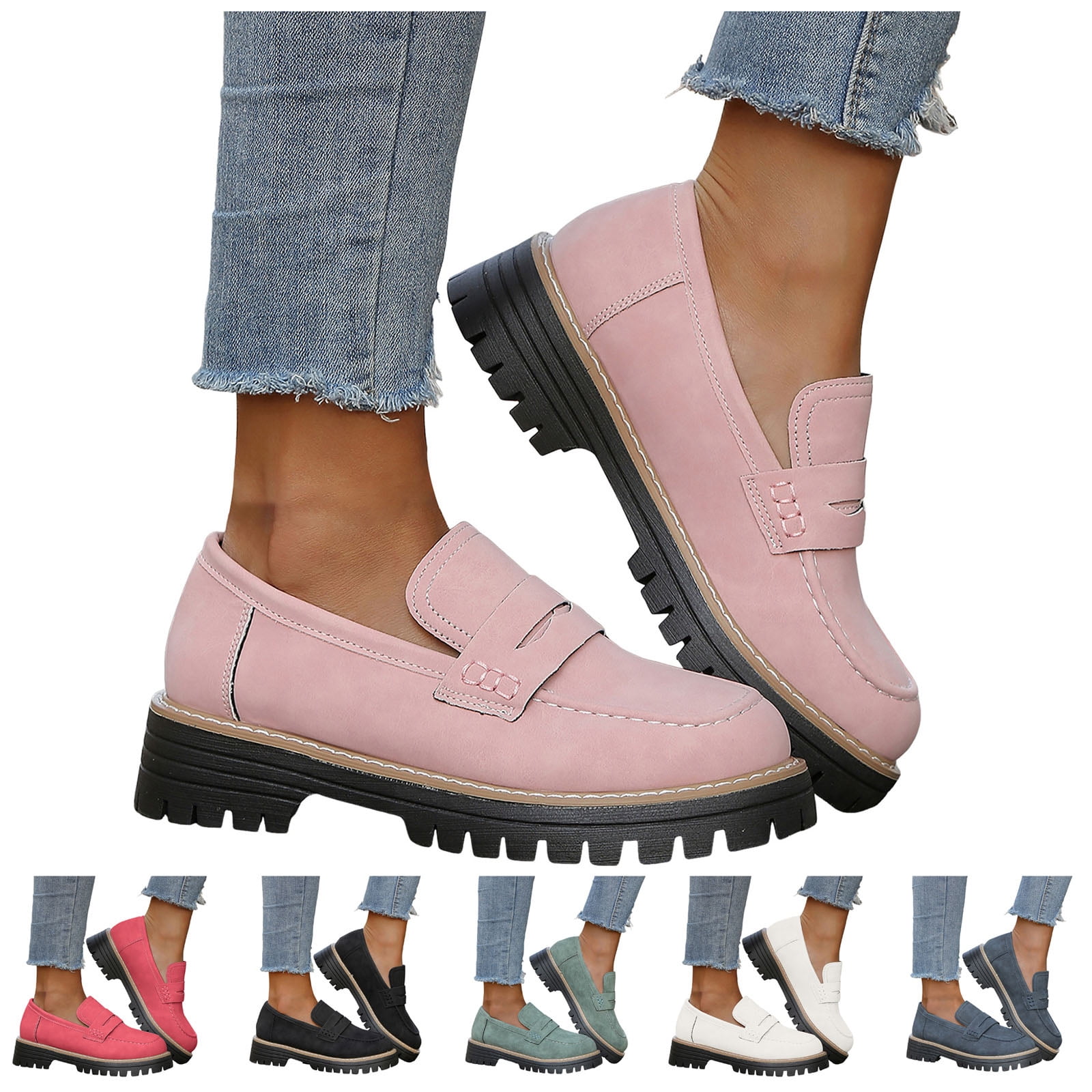 Dakaela Womens Platform Penny Loafers Suede Chunky Slip on Oxfords ...