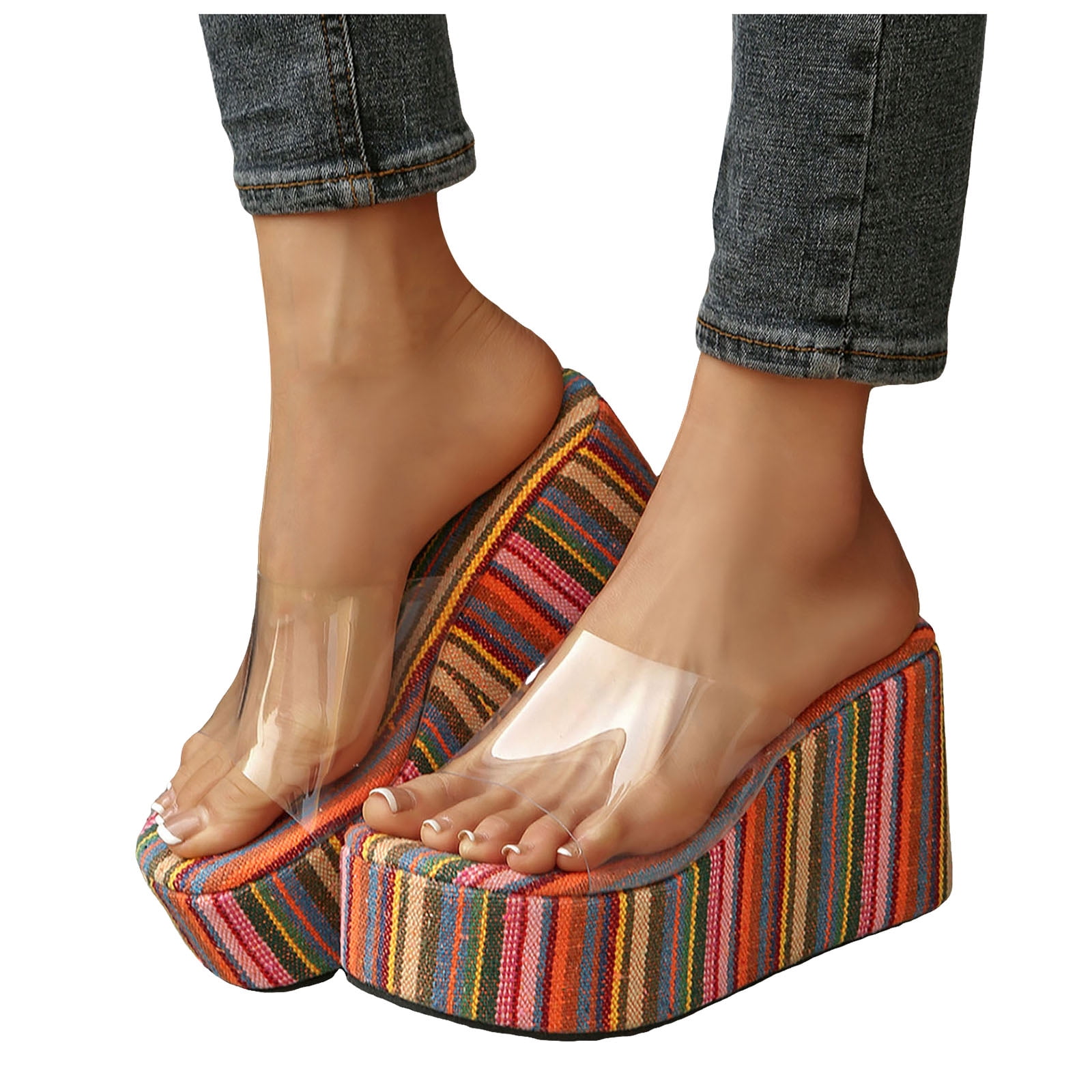 Dakaela Womens Slip on Platform Wedge Sandals Open Toe High Heel Clear ...