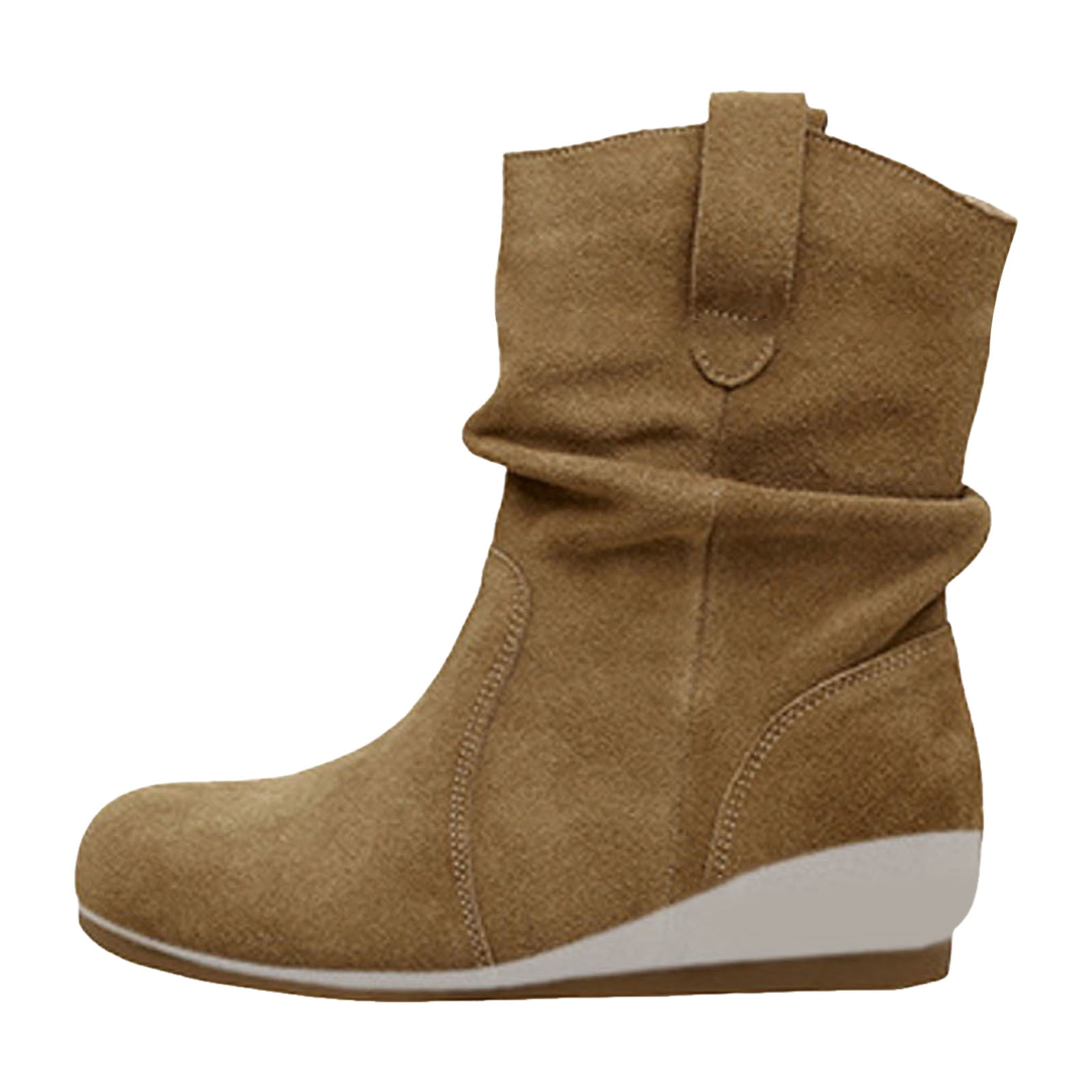 Dakaela Womens Slouch Flat Boots Low Wedge Heel Ankle Booties Suede ...