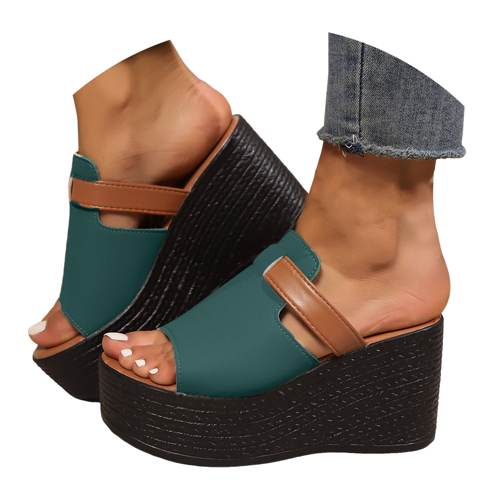 Dakaela Womens Suede Platform Sandals Comfort Slip On Backless ...