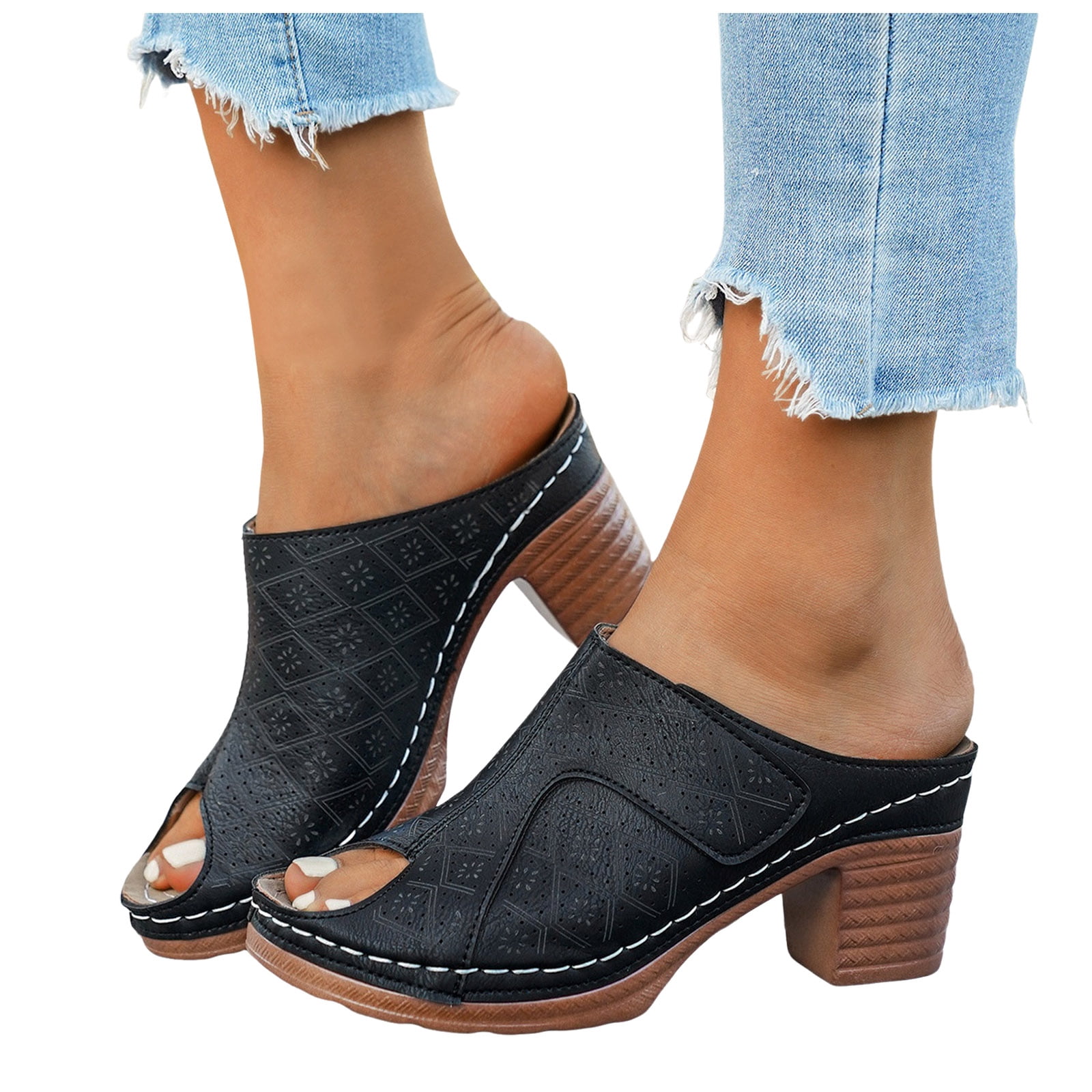 Dakaela Womens Summer Heeled Sandals Chunky Heel Wedge Fish Mouth ...