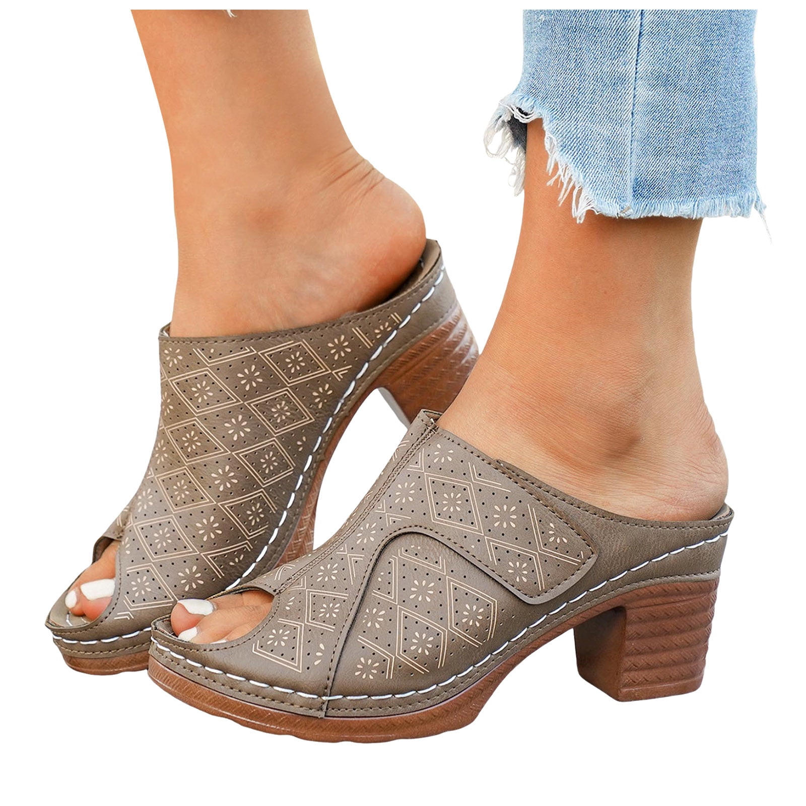 Dakaela Womens Summer Heeled Sandals Chunky Heel Wedge Fish Mouth ...