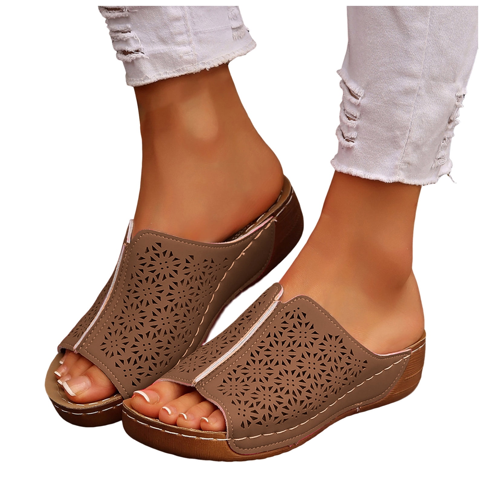 Dakaela Womens Wedge Sandals Comfortable Orthopedic Slip on Slides with ...