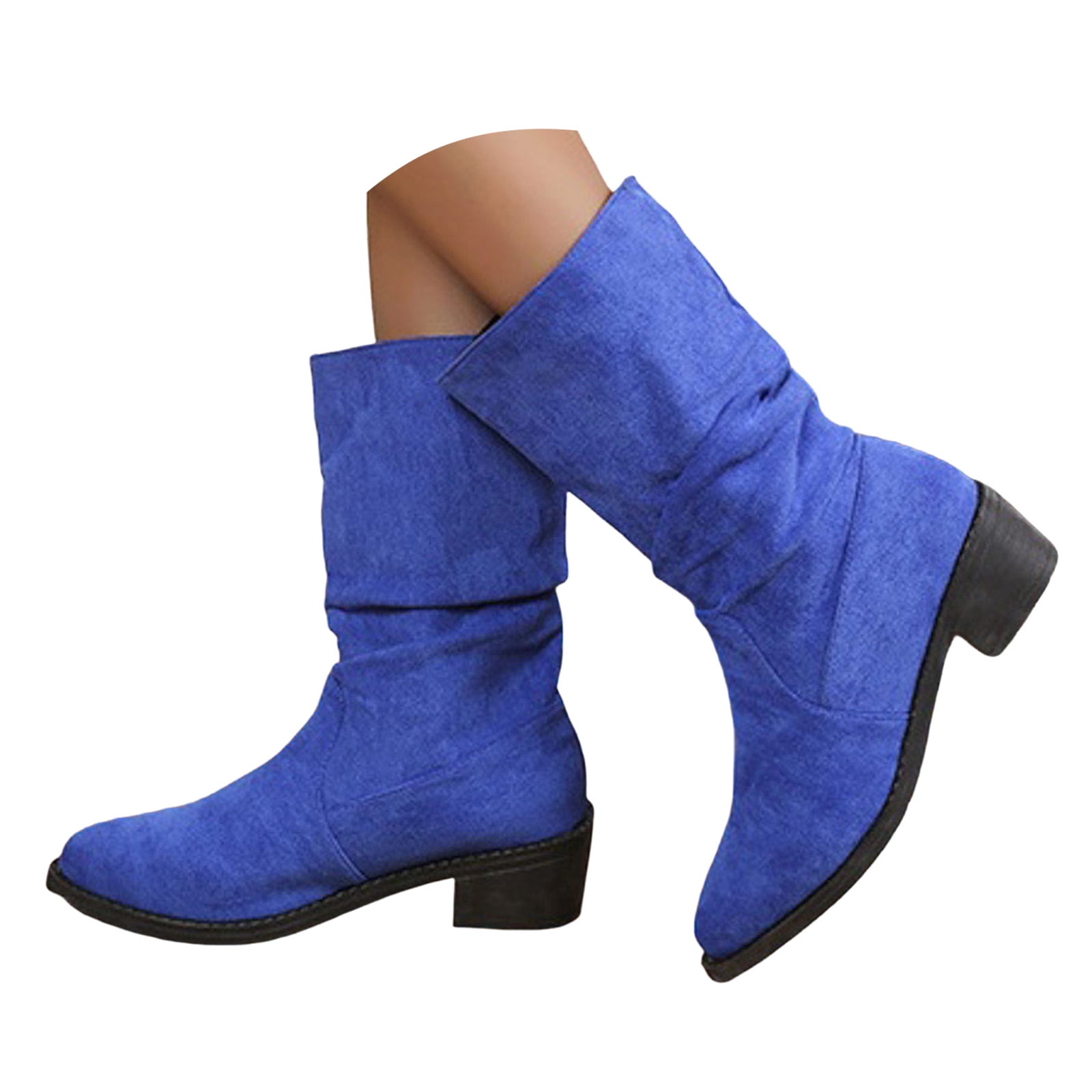 Dakaela Womens Western Slouch Boots Suede Cowboy Wide Mid Calf Booties ...