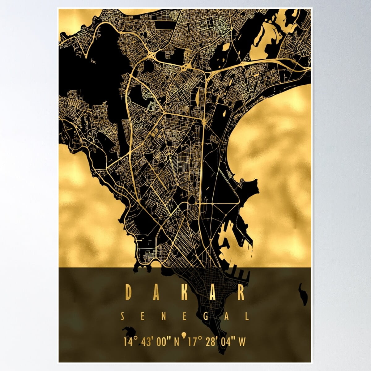 Dakar Map Senegal Poster Wall Art, Modern Wall Decor For Living Room ...