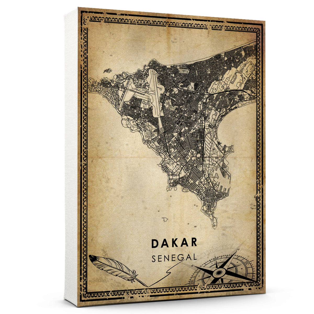 Dakar Vintage Map Prints Canvas, Senegal Map Art Canvas, Canvas, Dakar ...